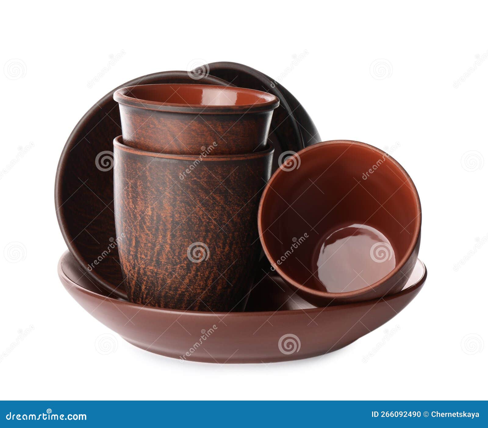 Set of Clean Crockery Isolated on White Stock Photo - Image of dish ...