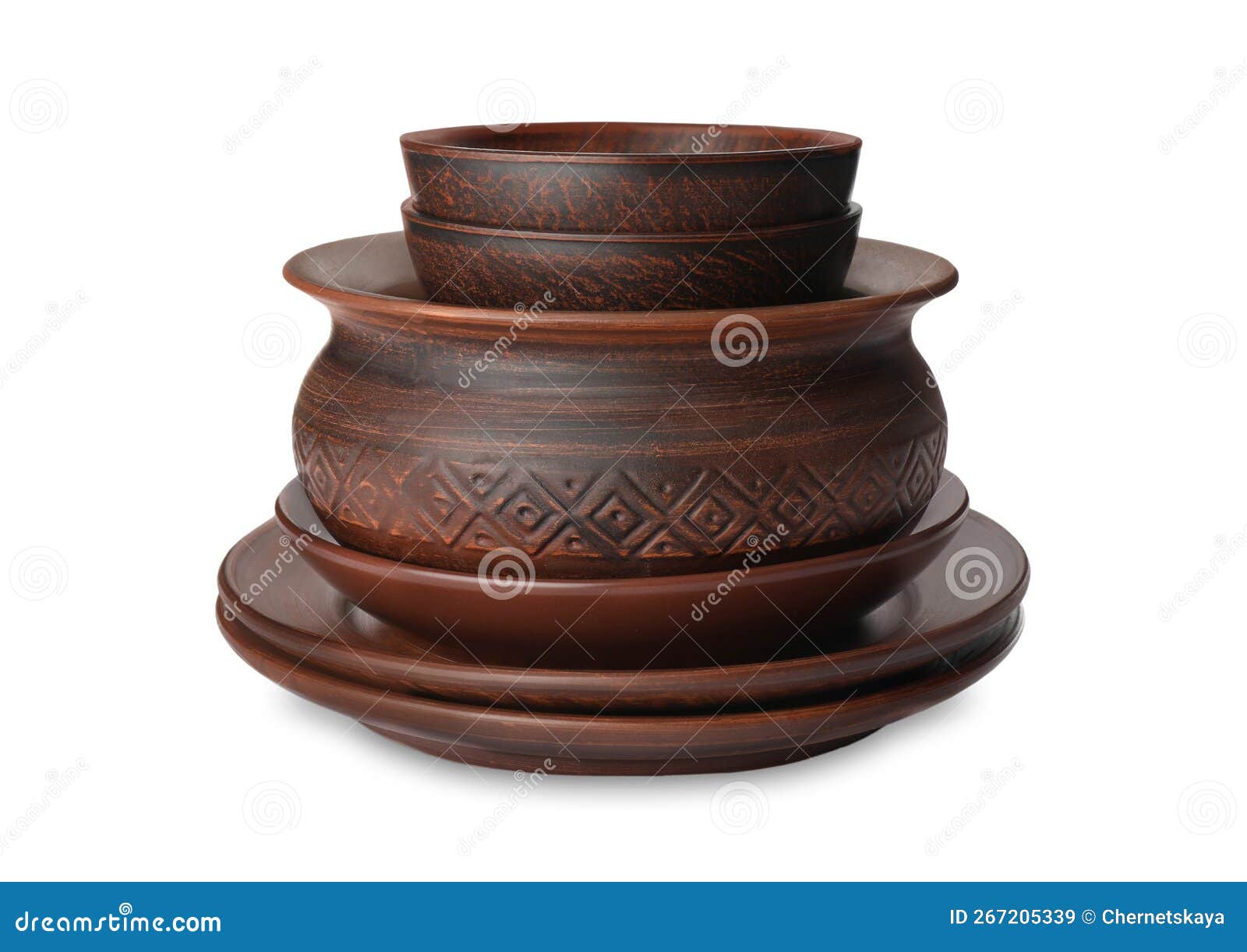 Set of Clean Crockery Isolated on White Stock Image - Image of clayware ...