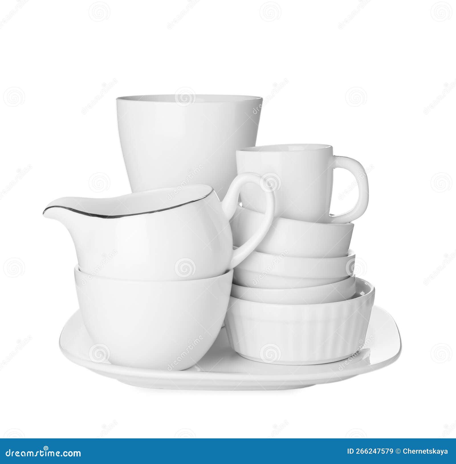 Set of Clean Dishes on White Background Stock Image - Image of ...