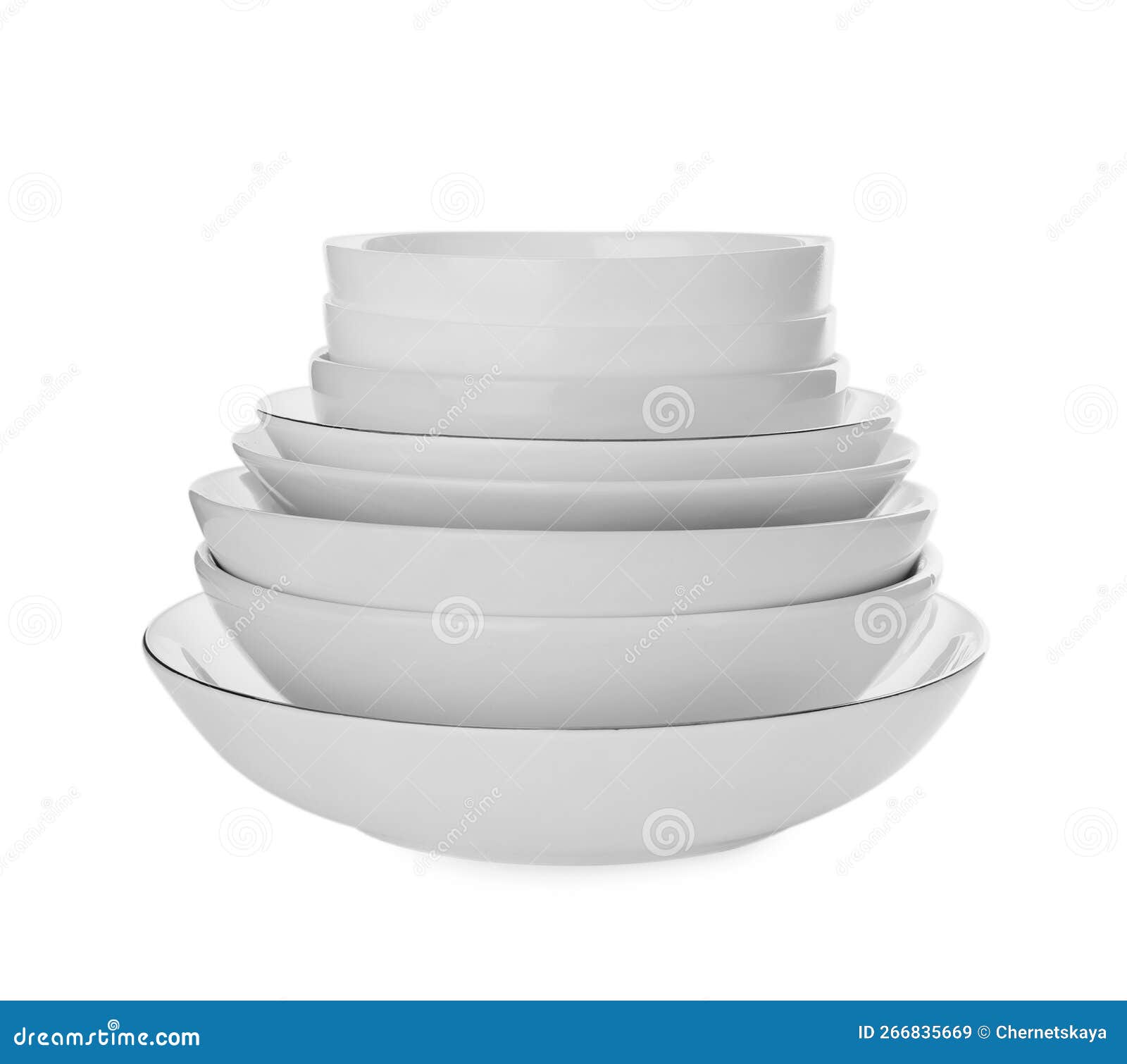 Set of Clean Dishes on White Background Stock Image - Image of bowl ...