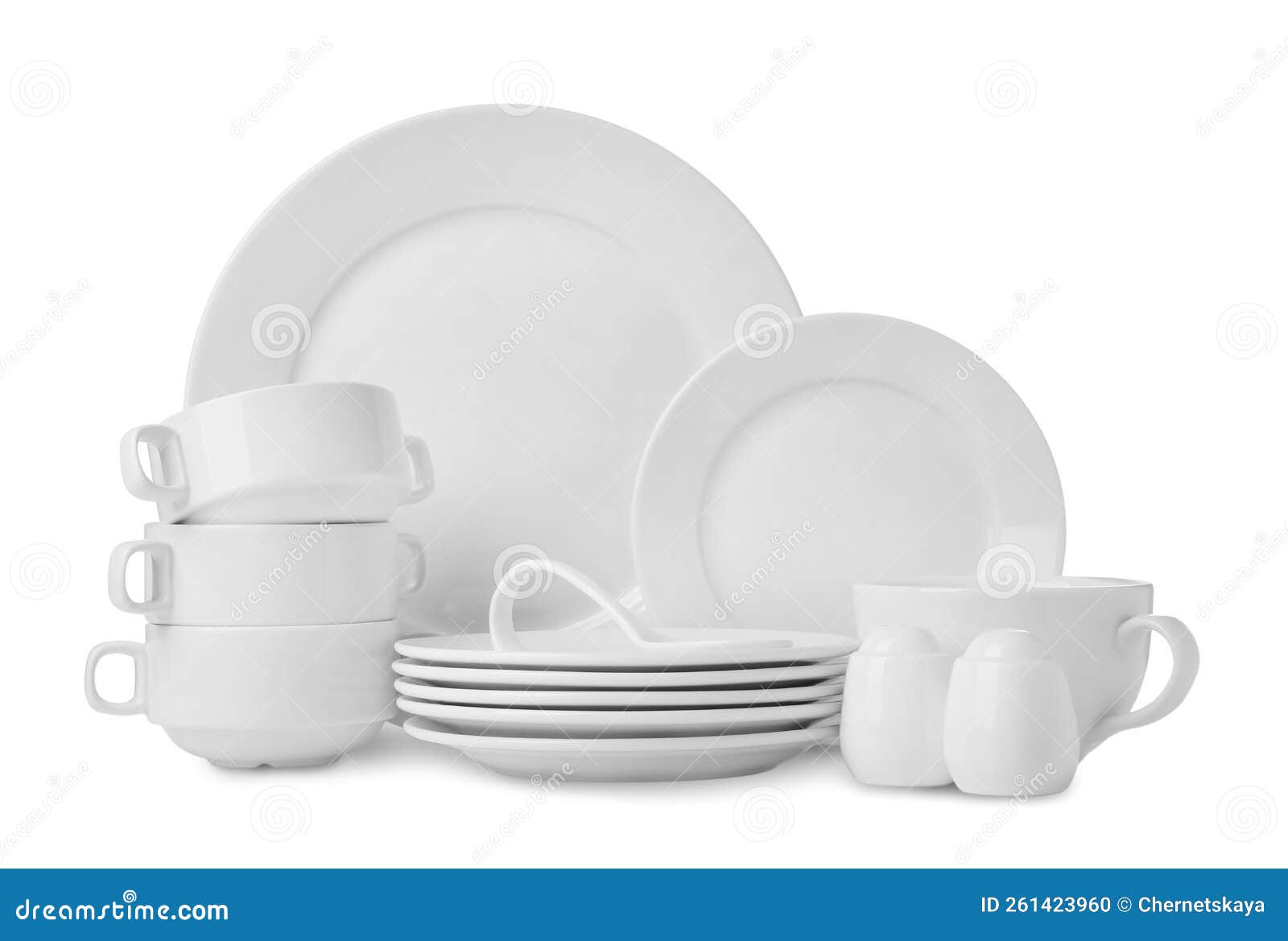 Set of Clean Dishware Isolated on White Stock Photo - Image of elegant ...
