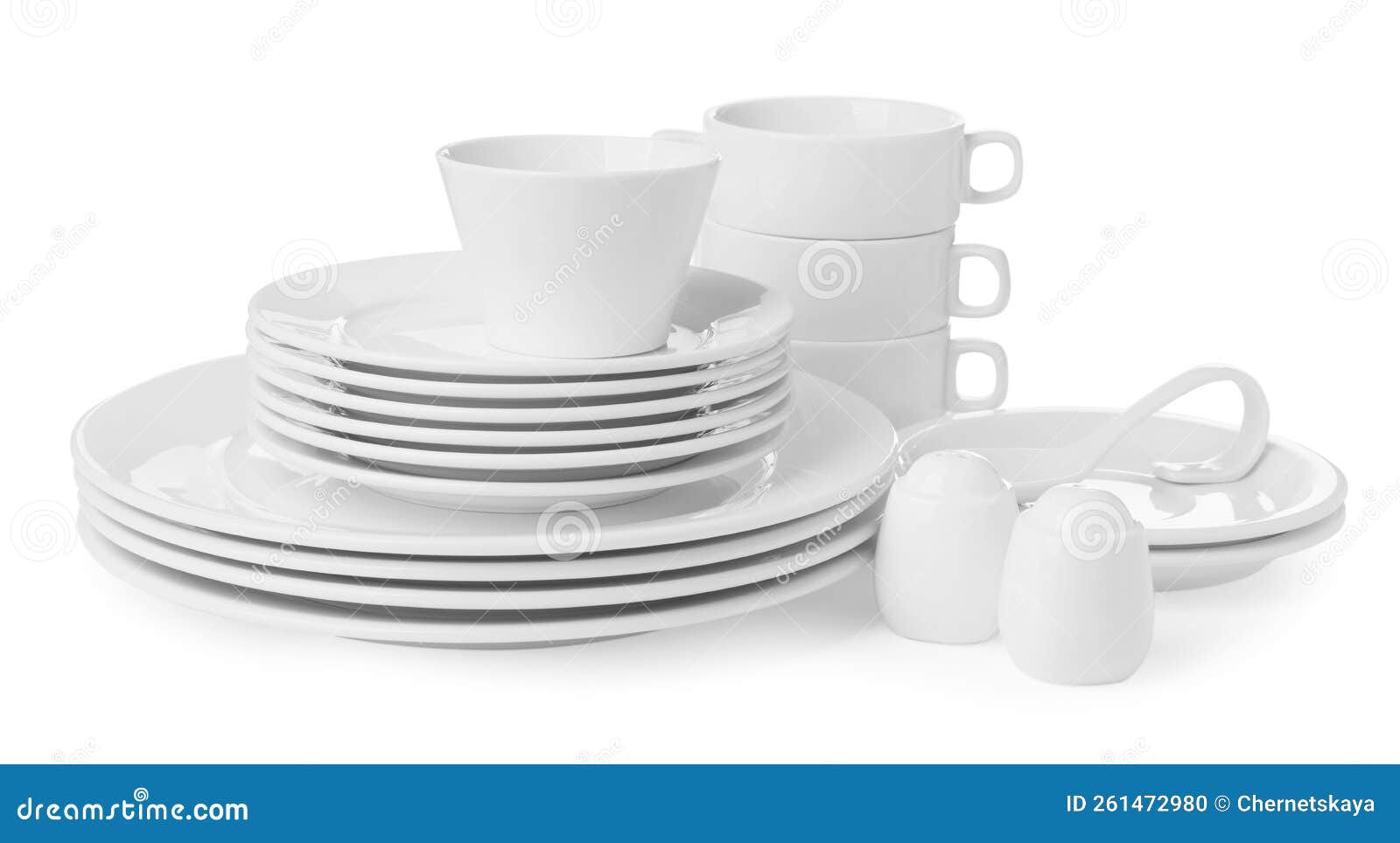 Set of Clean Dishware Isolated on White Stock Photo - Image of clear ...