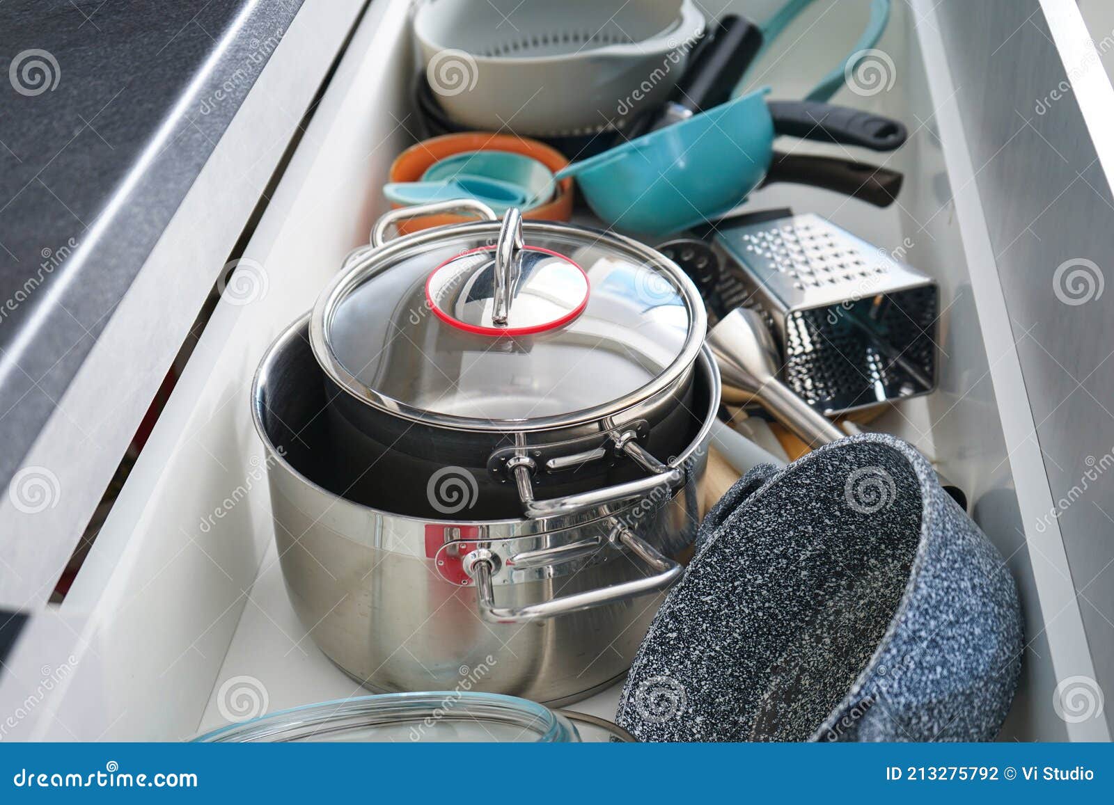 Set of Clean Kitchen Utensils in Drawer Stock Photo - Image of design ...