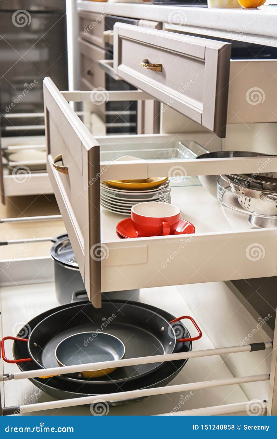Set of Clean Kitchenware in Drawers Stock Photo - Image of tidily ...