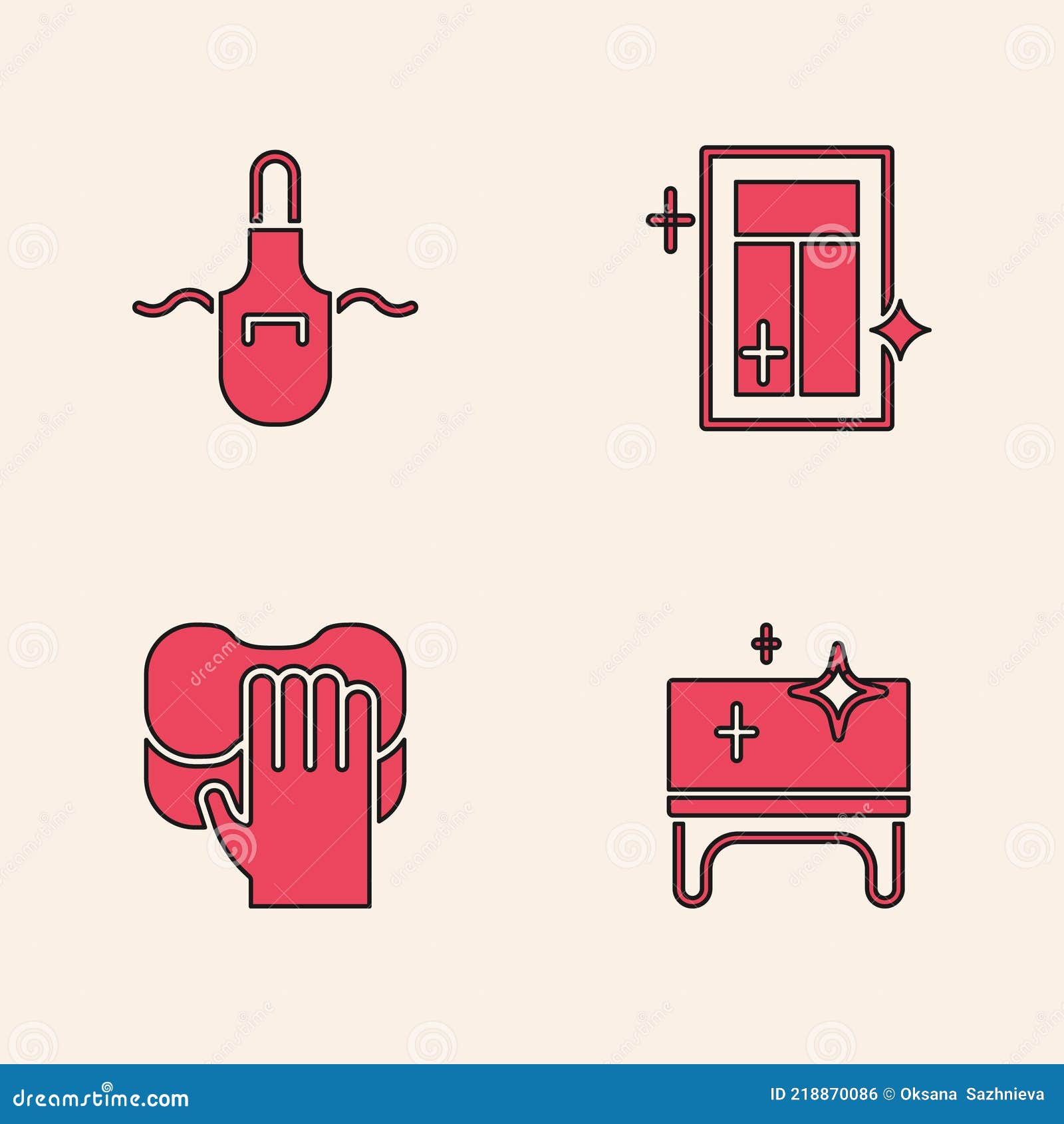 Set Clean Table, Kitchen Apron, Cleaning Service for Window and Icon ...