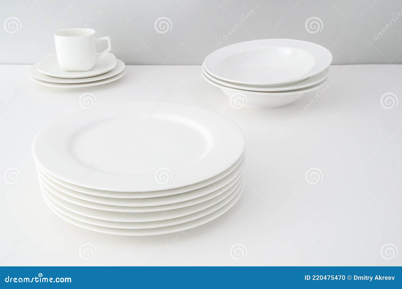 A Set of Clean White Dishes on a Clean Background Stock Photo - Image ...