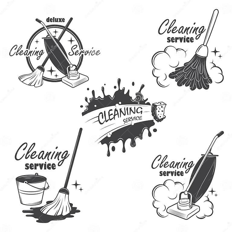 Set of Cleaning Service Emblems, Labels and Stock Vector - Illustration ...