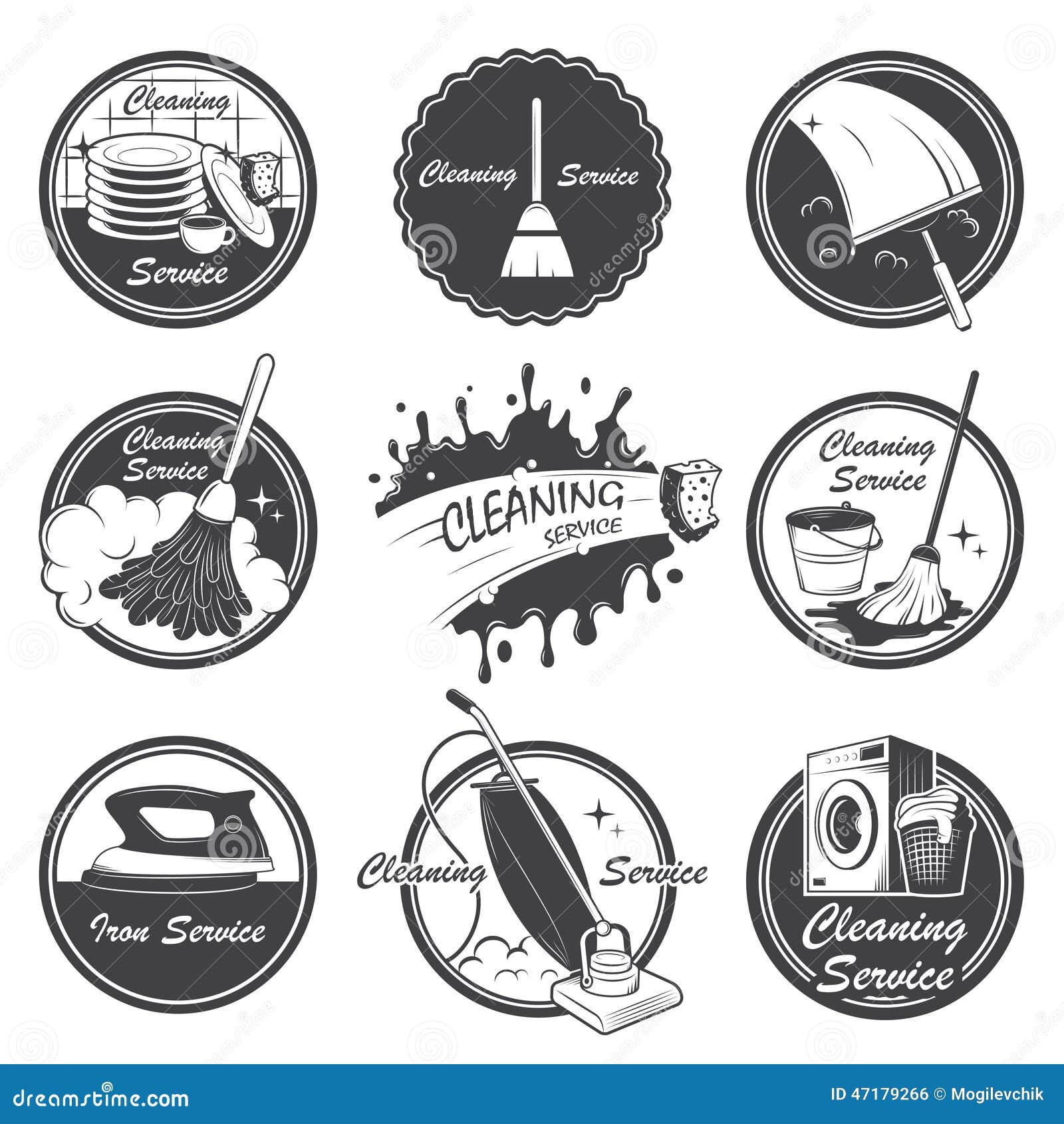 Set of Cleaning Service Emblems Stock Vector - Illustration of domestic ...