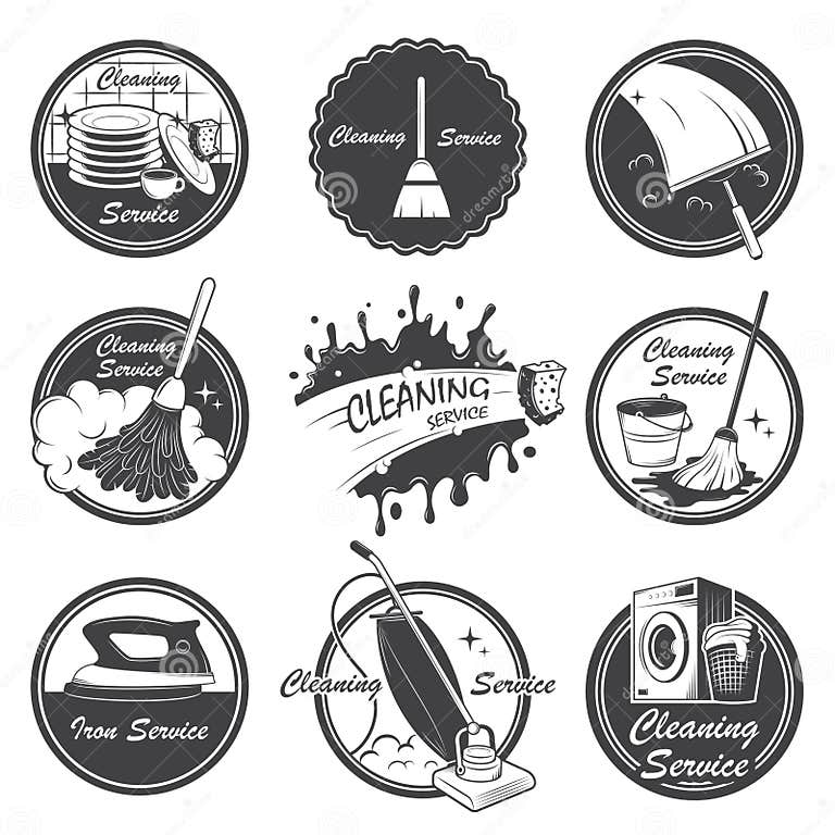 Set of Cleaning Service Emblems Stock Vector - Illustration of domestic ...