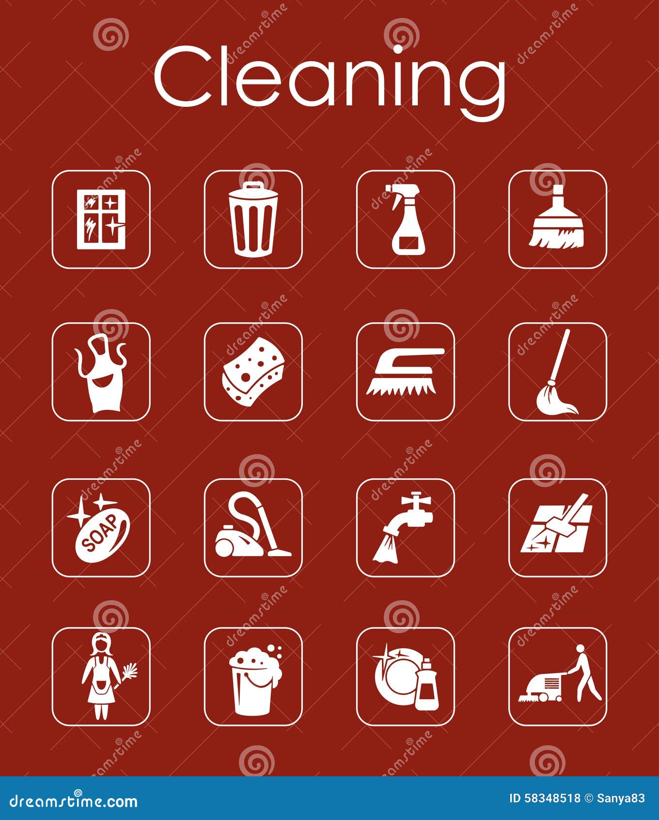 Set of Cleaning Simple Icons Stock Vector - Illustration of broom ...