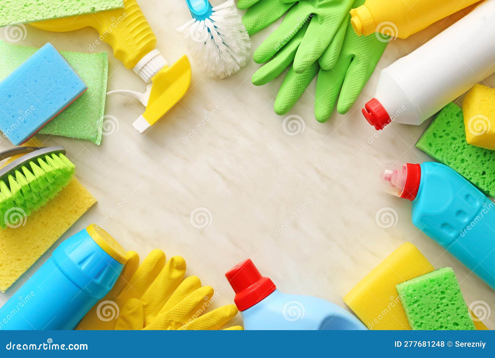 Set of Cleaning Supplies on Light Background Stock Photo - Image of ...
