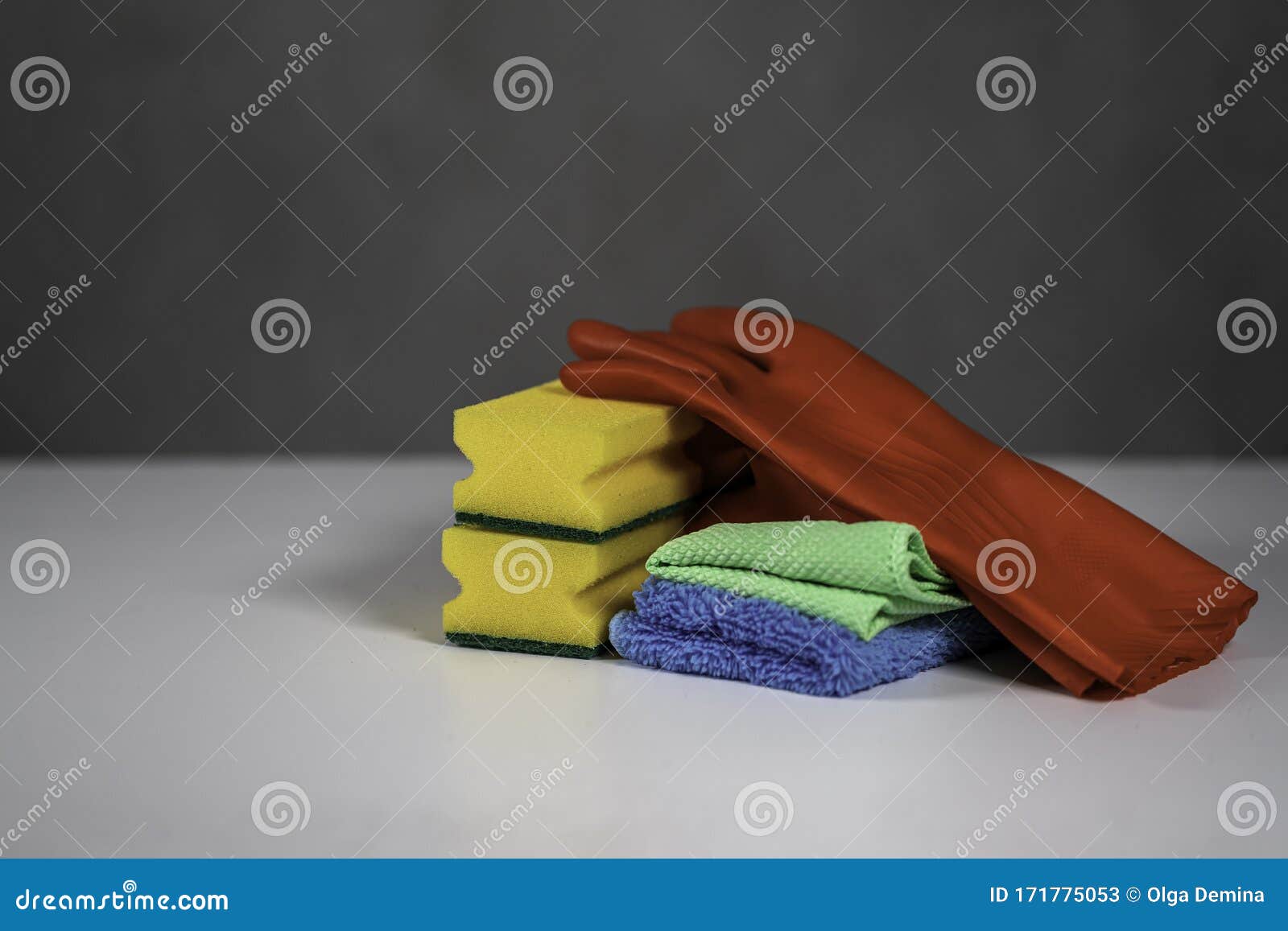 Set of Cleaning Up Tools Equipment on Grey Background Stock Image ...