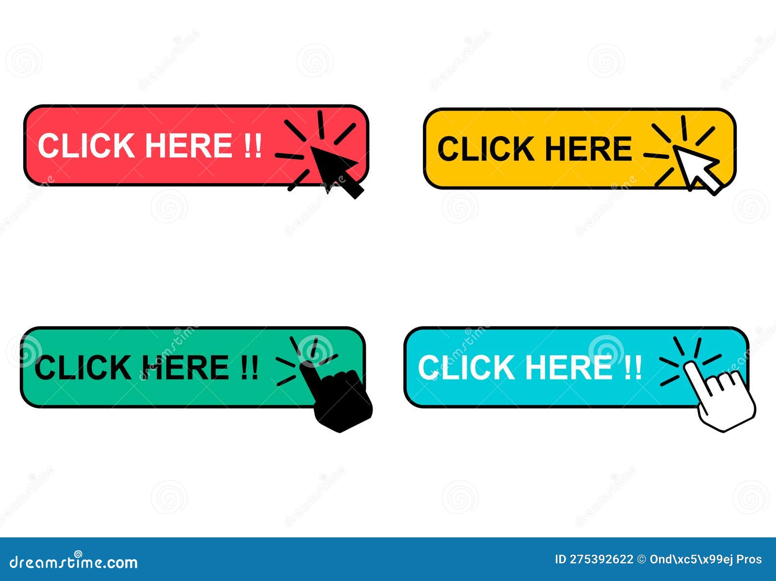 Set of Click Here Web Button, Internet Flat Pointer Design, Press Link ...