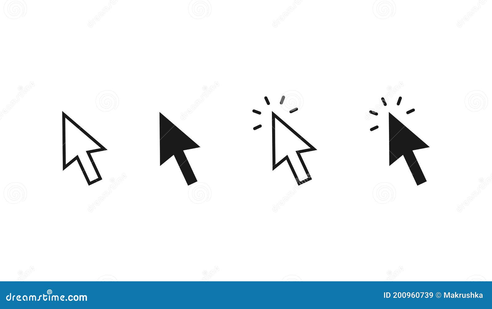 Set of Clicking Arrows. Outline and Bold Arrow Icons. Cursor Sing with ...