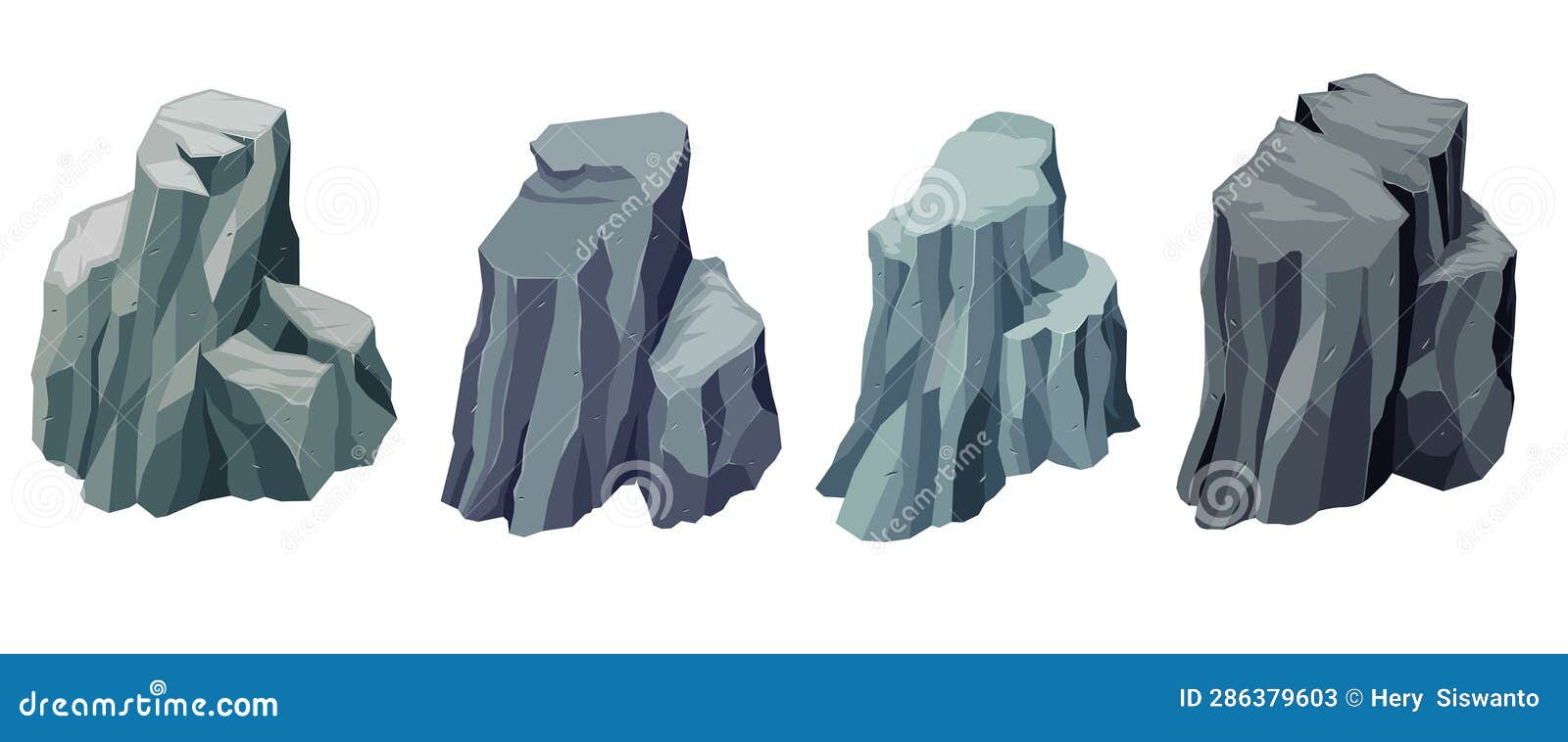 Set of Cliff Stone Isometric Drawing Design Stock Illustration ...