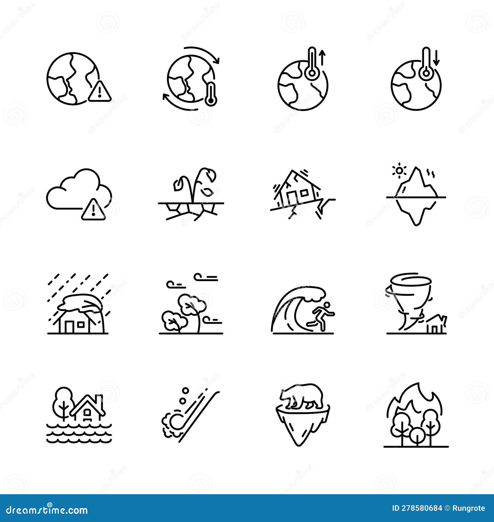 Set of Climate Change Icons, Global Warming Effect, Natural Disaster ...
