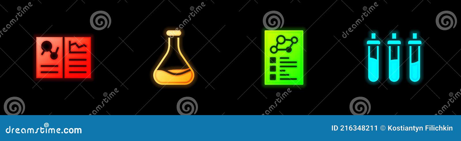 Set Clinical Record, Test Tube and Flask, and Reagent Bottle Icon ...