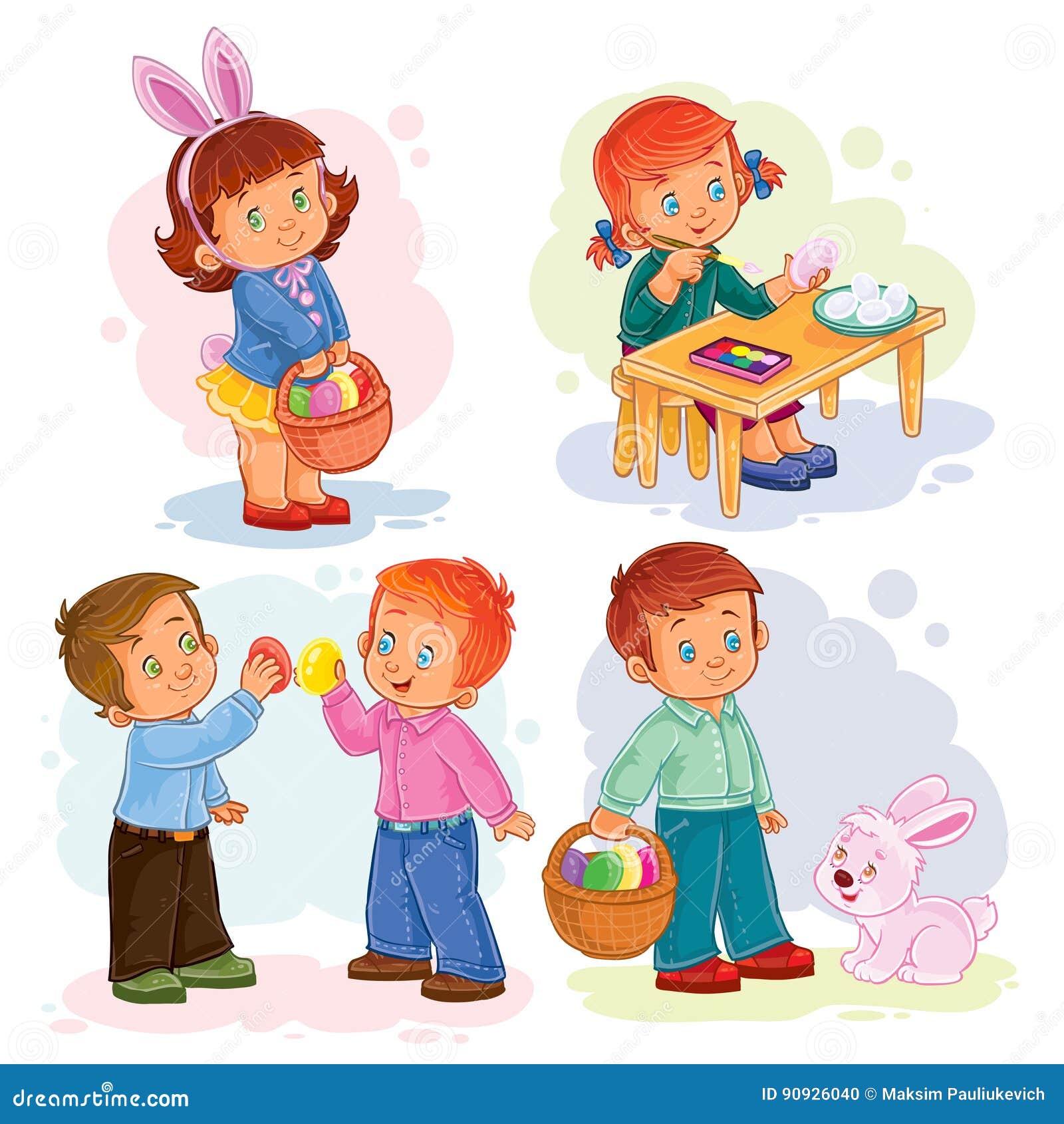 Set Clip Art Illustrations with Young Children on Easter Theme Stock ...