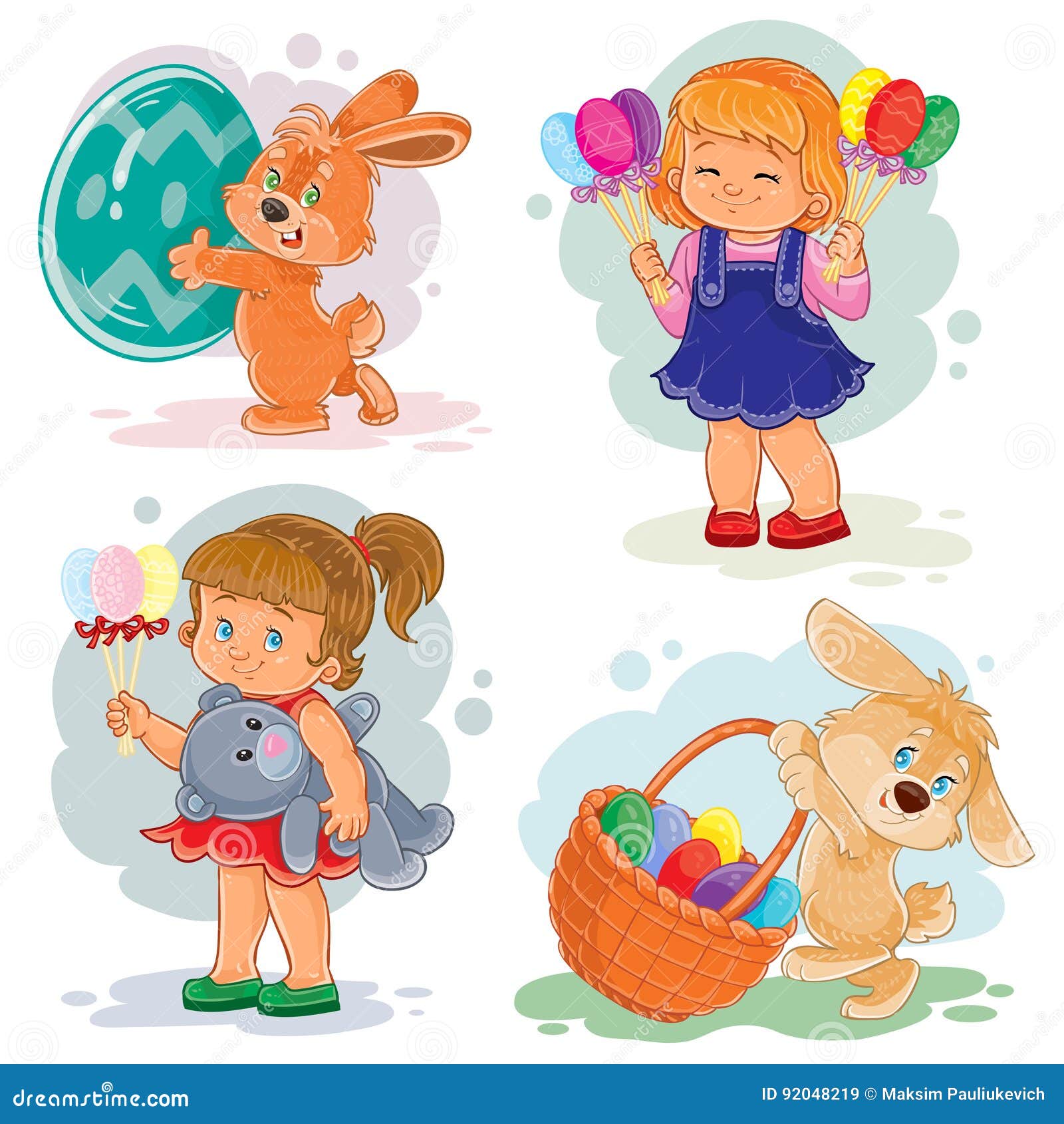 Set Clip Art Illustrations with Young Children on Easter Theme Stock ...