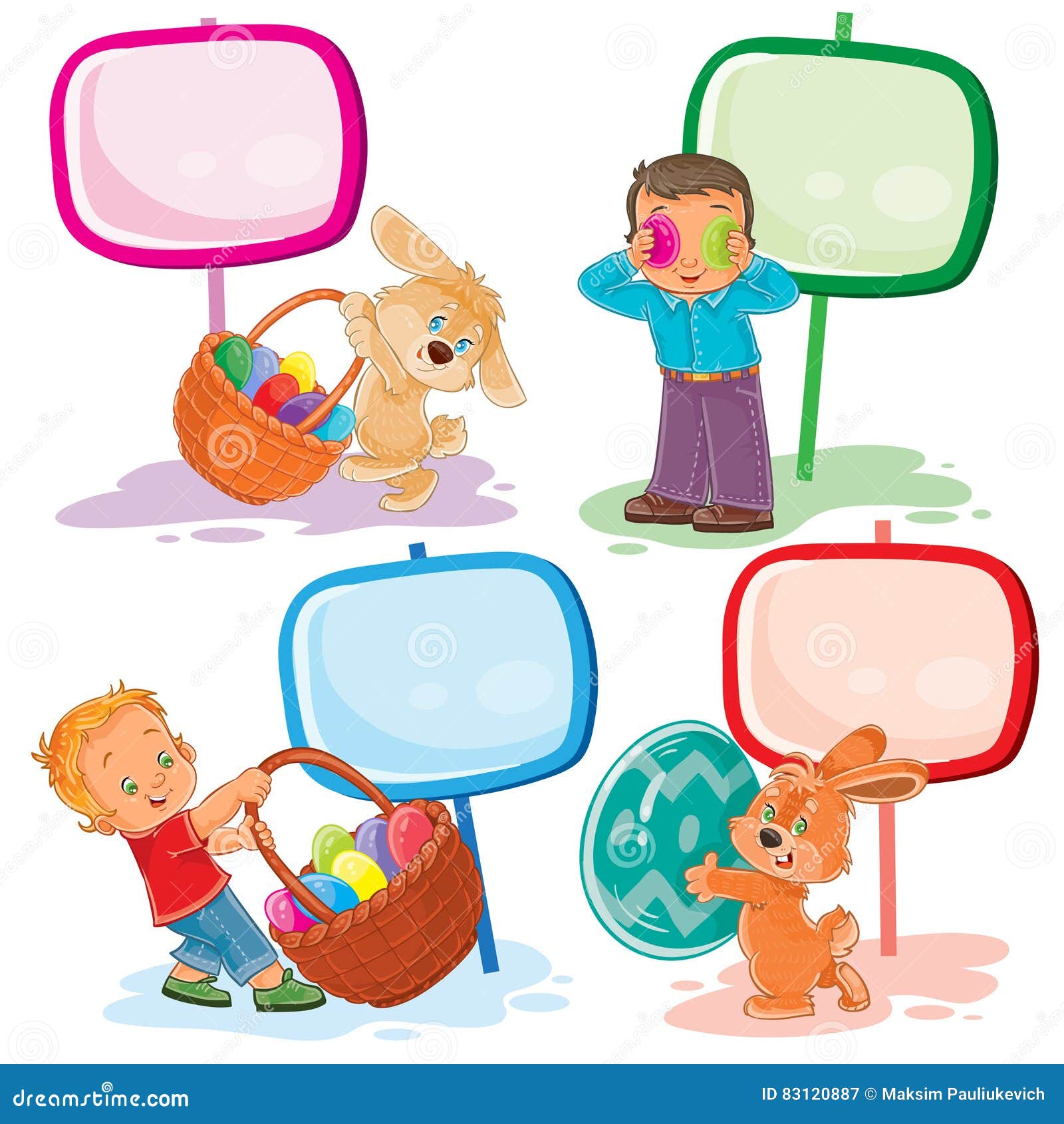 Set Clip Art Illustrations with Young Children on Easter Theme Stock ...