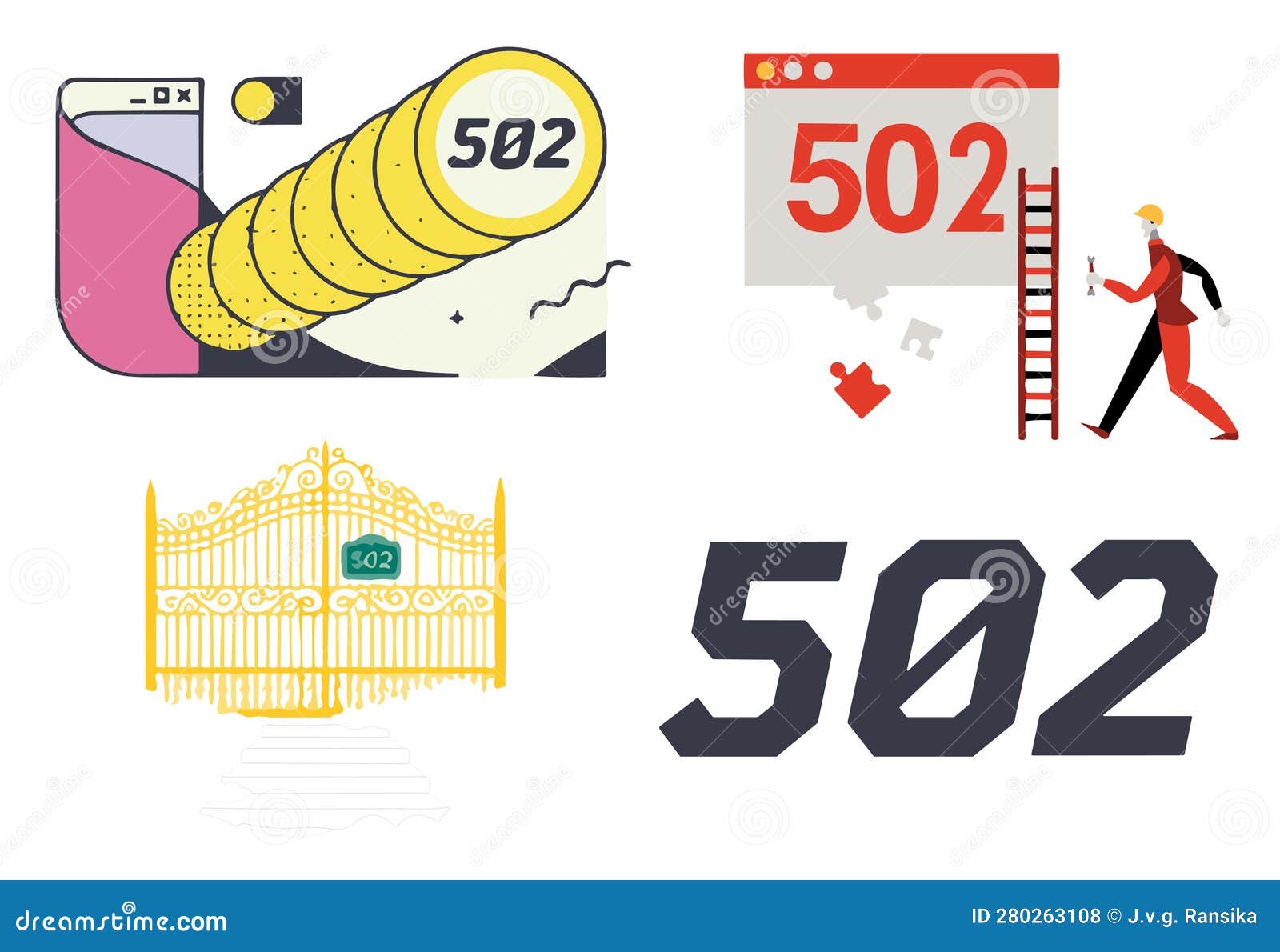 Set of Clip Arts Sings Concept of Website Error 502 Error Code Stock ...