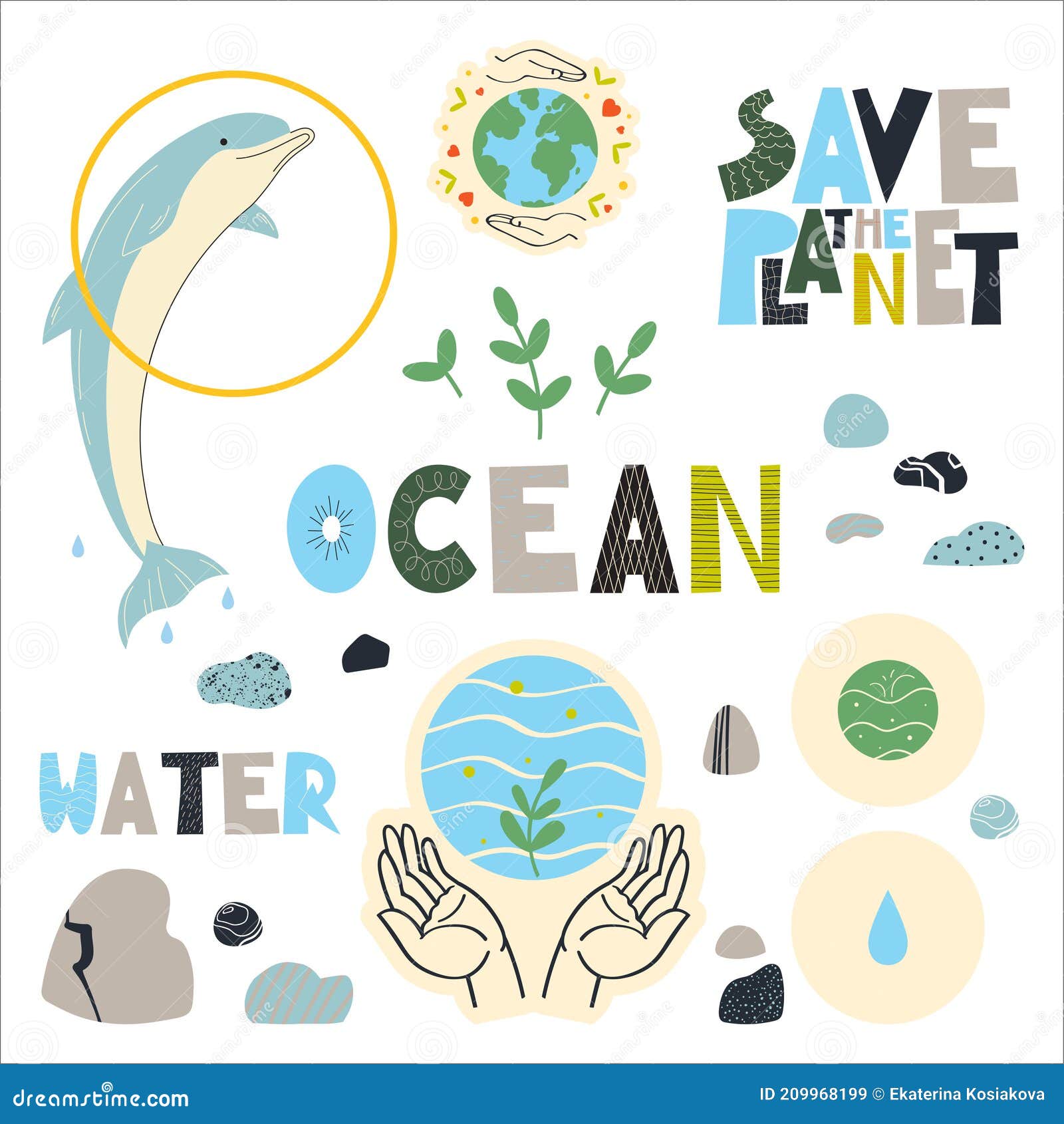 A Set of Cliparts about Protection of Ocean Stock Vector - Illustration ...