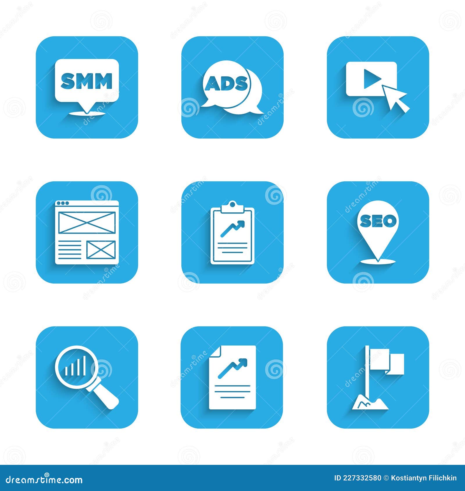 Set Clipboard with Graph Chart, Document, Location Marker, SEO Optimization, Magnifying Glass ...