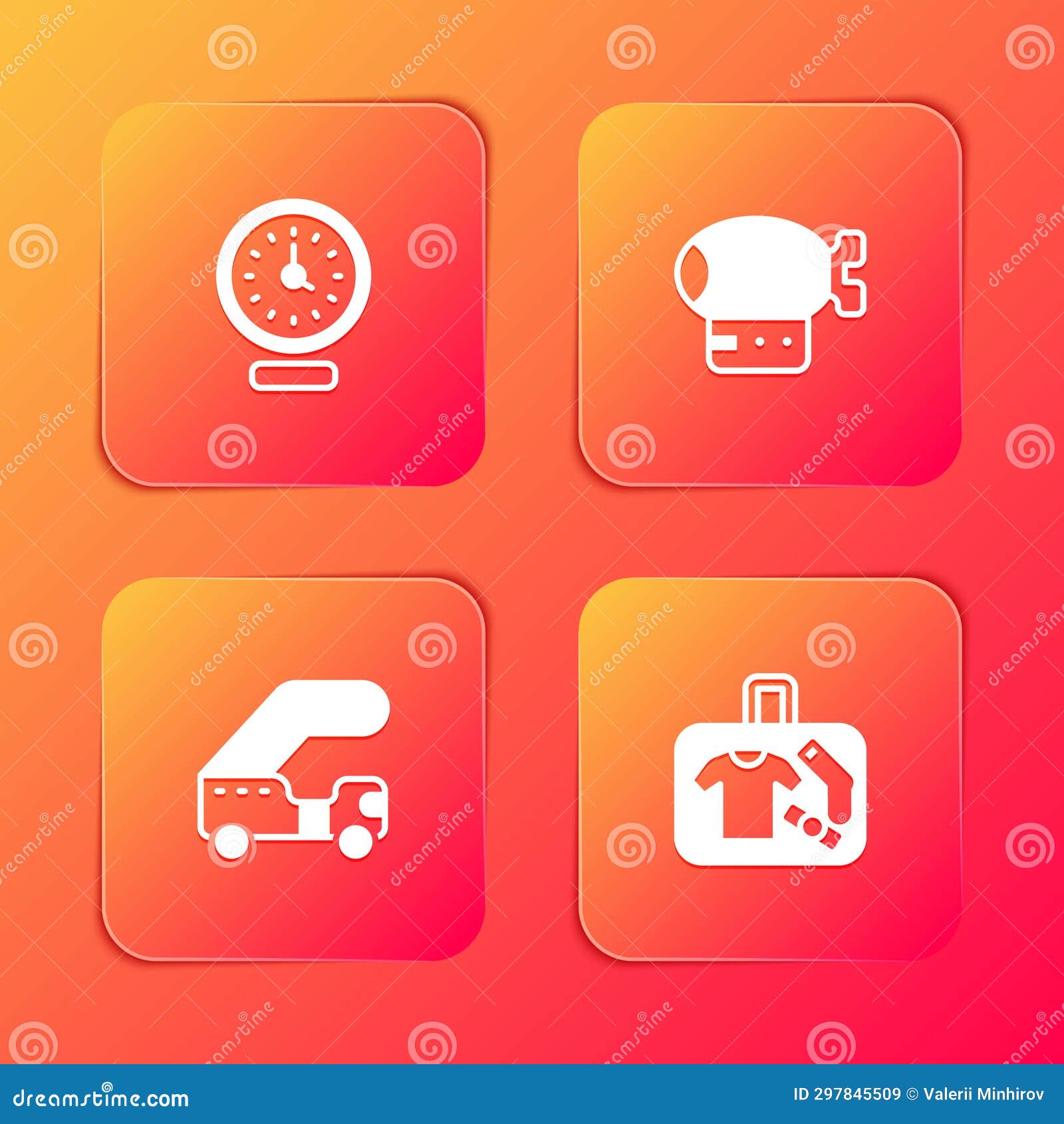 Set Clock, Airship, Passenger Ladder and Suitcase Icon. Vector Stock ... Set Clock, Airship, Passenger Ladder and Suitcase Icon. Vector Stock ...