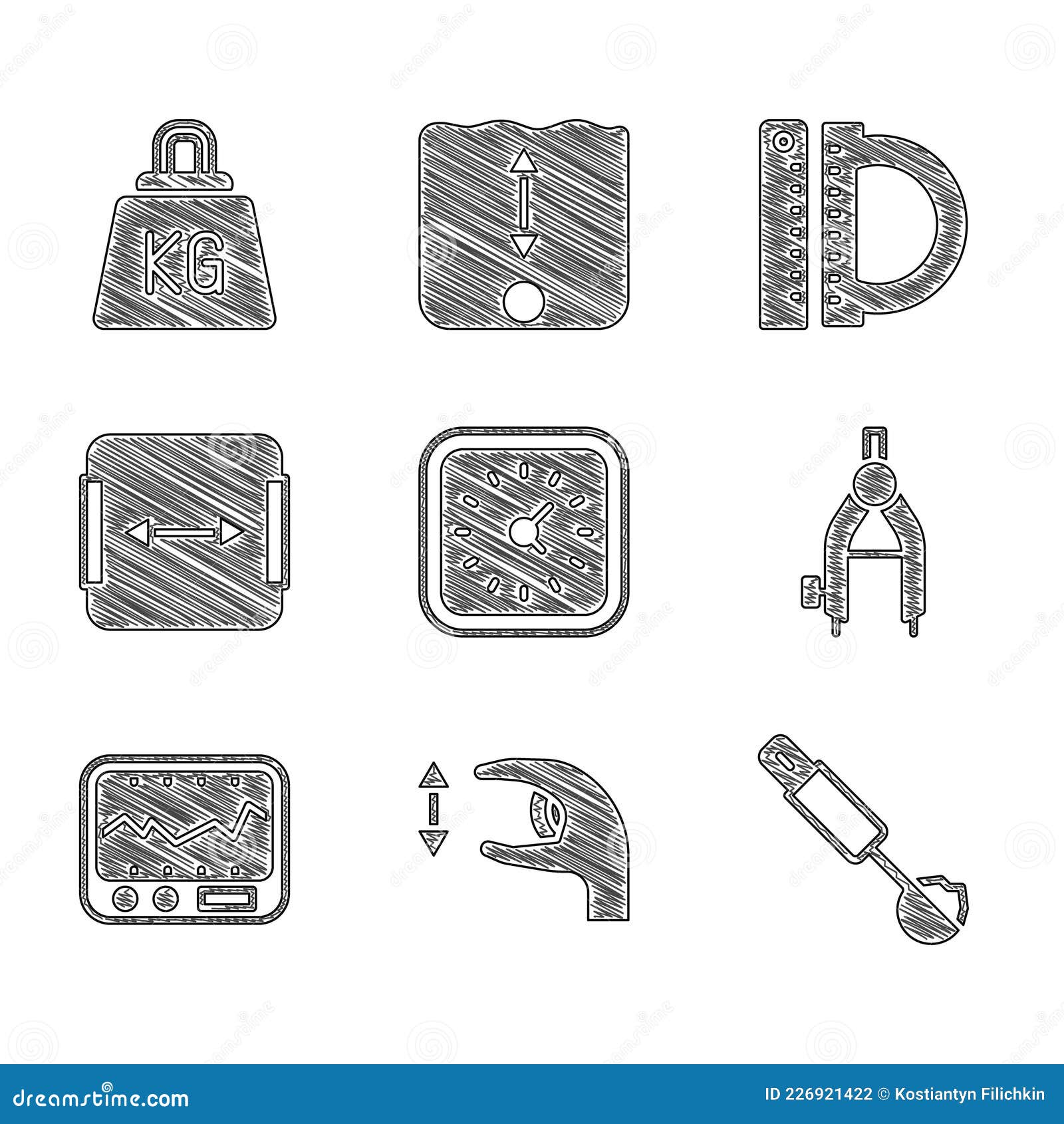 Set Clock, Approximate Measurements, Measuring Spoon, Drawing Compass ...