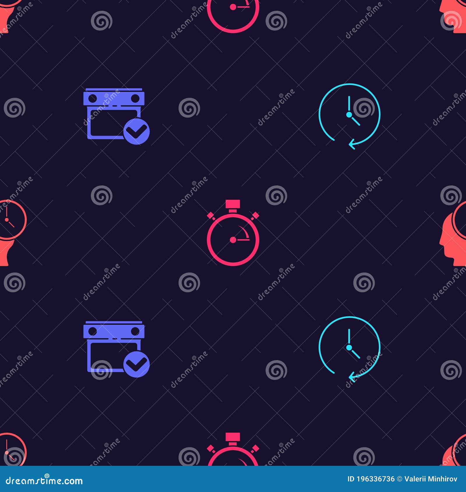 Set Clock, Calendar with Check Mark, Stopwatch and Time Management on ...