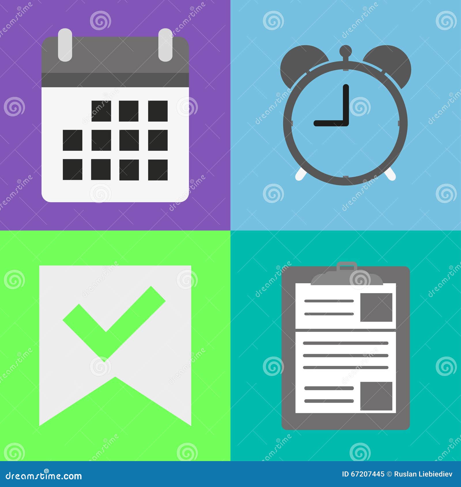 Set of Clock, Calendar and Folder Stock Illustration - Illustration of ...