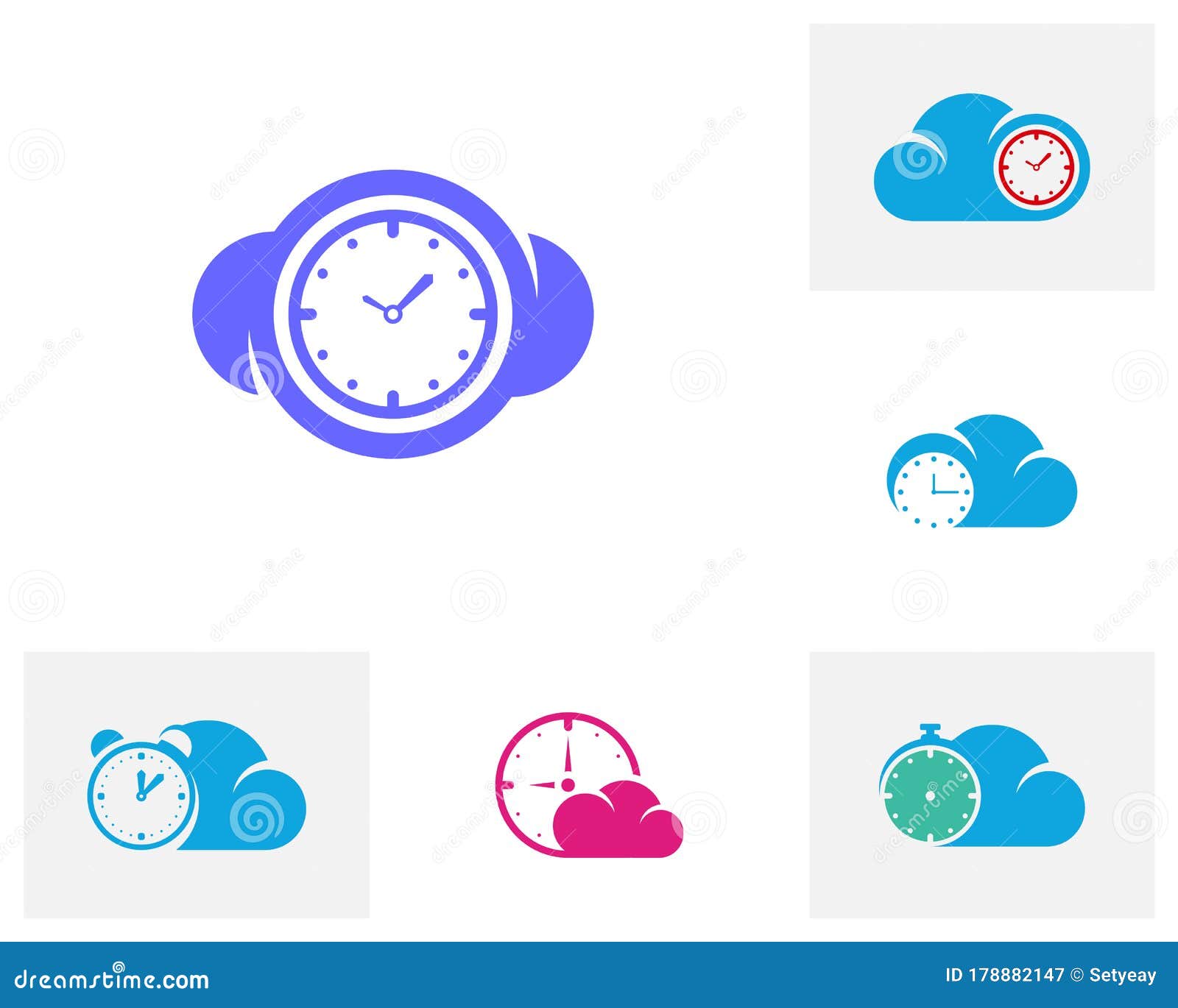 Set of Clock with Clouds Logo Design Concept Vector. Time Management ...