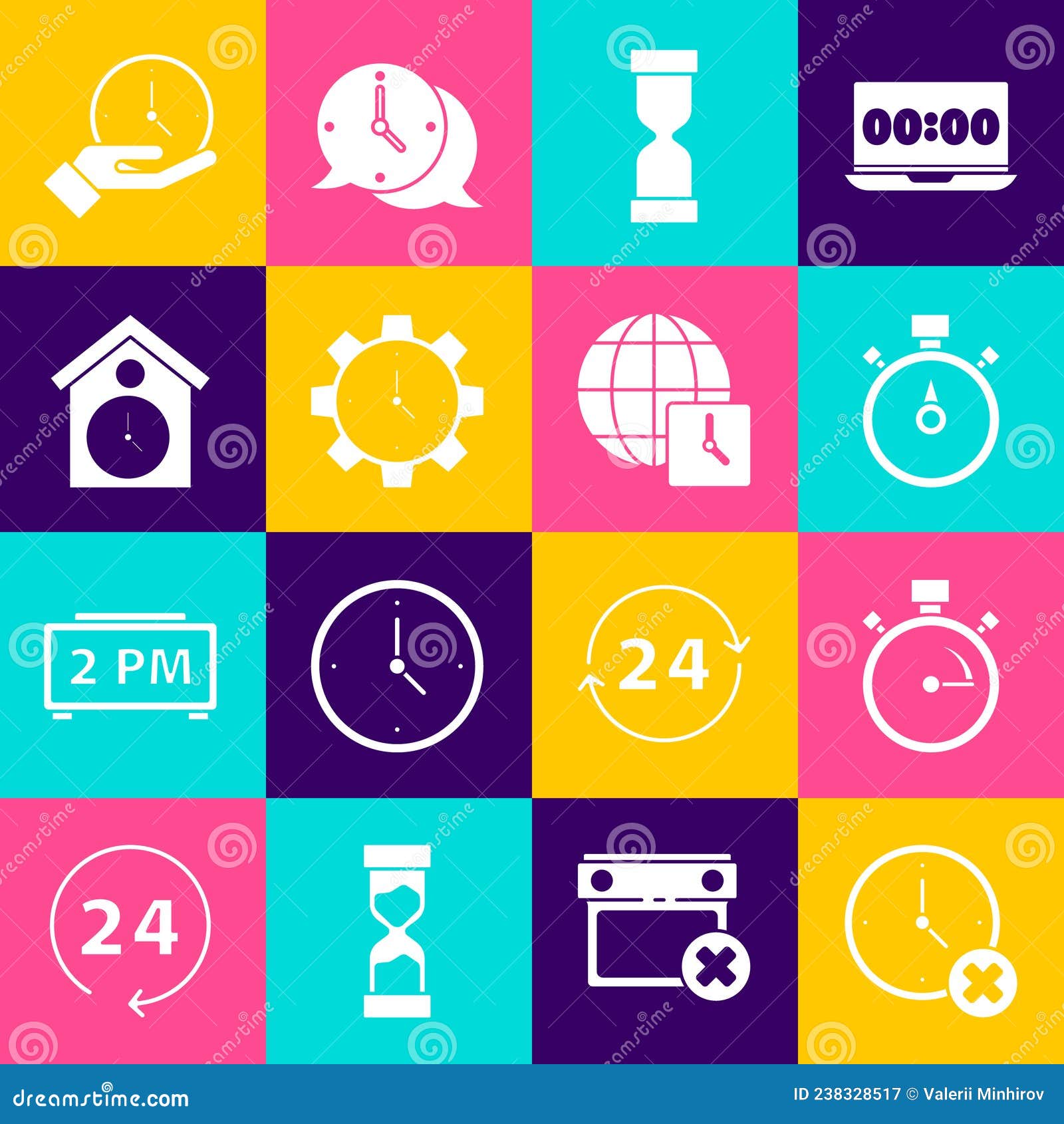 Set Clock Delete Stopwatch Old Hourglass Time Management Retro Wall and ...