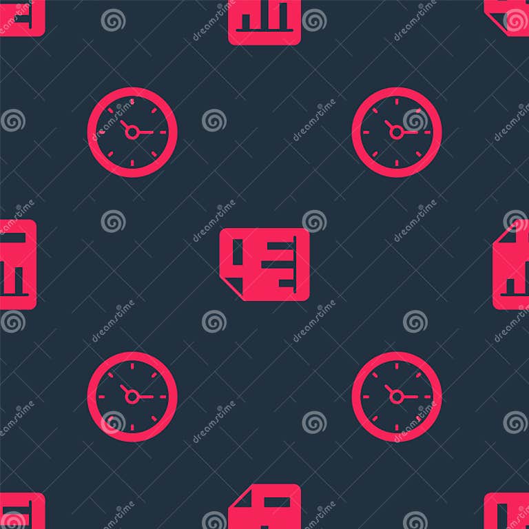 Set Clock and Document with Graph Chart on Seamless Pattern. Vector Stock Vector - Illustration ...