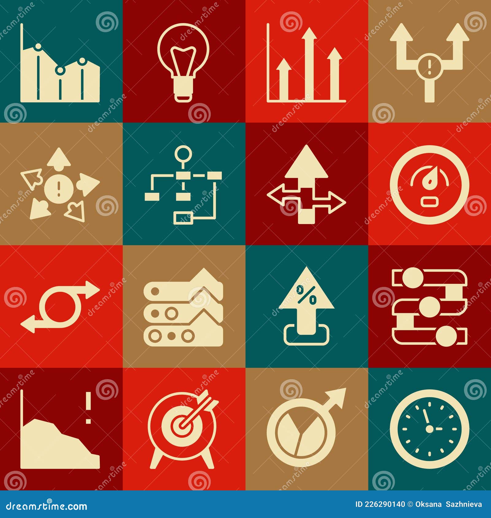 Set Clock, Graph, Chart, Diagram, Digital Speed Meter, Pie Infographic, Hierarchy Organogram ...