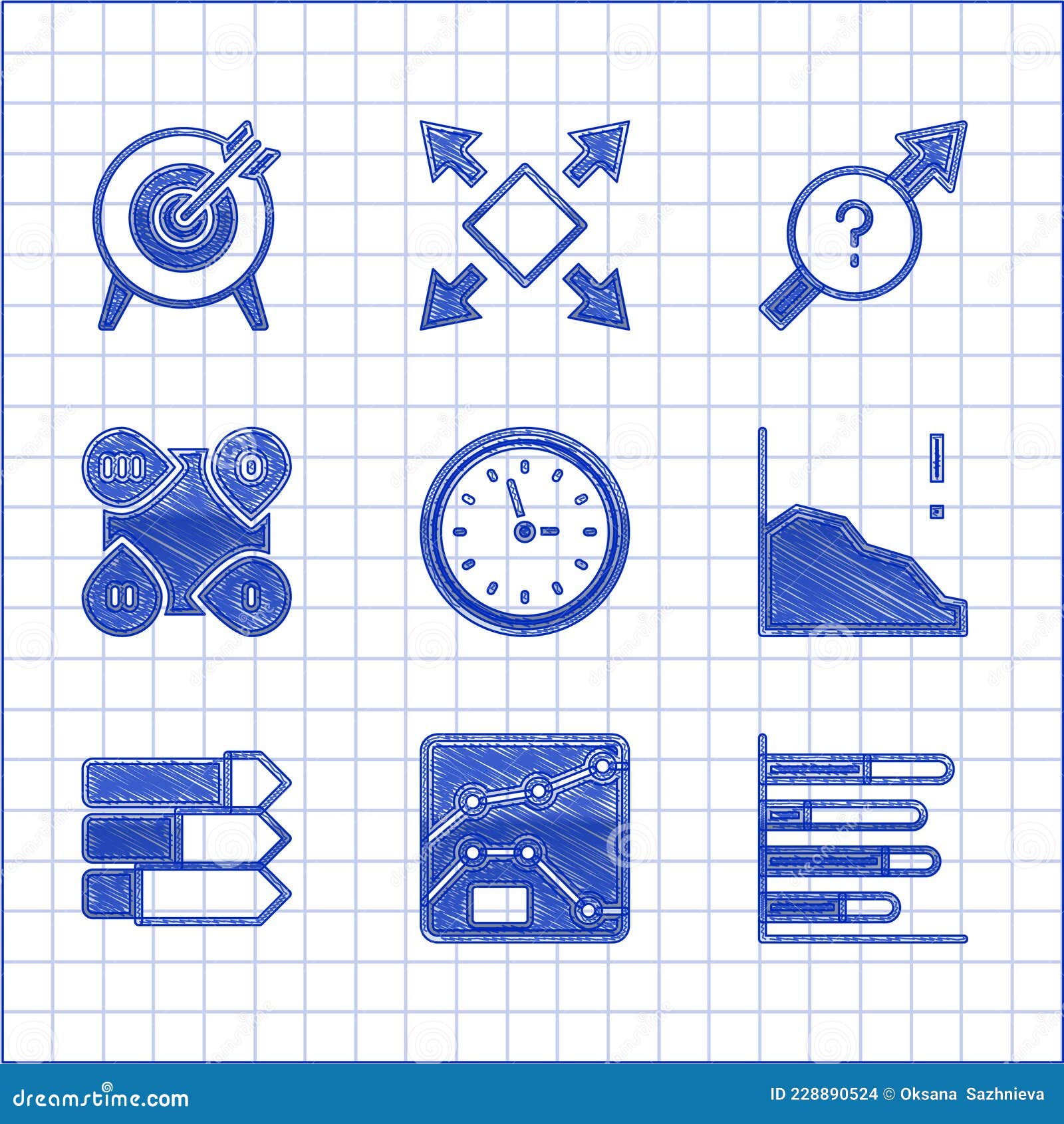 Set Clock, Graph, Chart, Diagram, Digital Speed Meter, Pie Infographic, Hierarchy Organogram ...