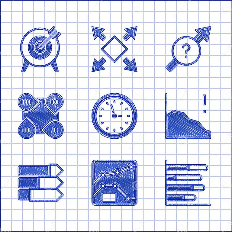 Set Clock, Graph, Chart, Diagram, Pie Infographic, Financial Growth Decrease, Infographic ...