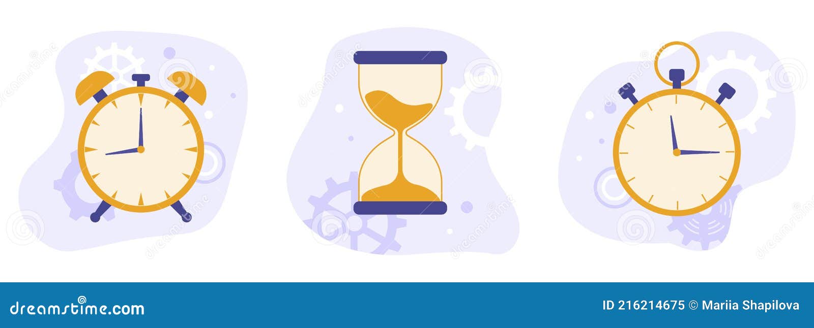 Set of Clock, Hourglass and Stopwatch Stock Vector - Illustration of ...