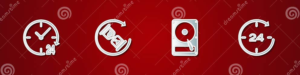 Set Clock 24 Hours, Waiting, Hard Disk Drive HDD and Icon. Vector Stock ...