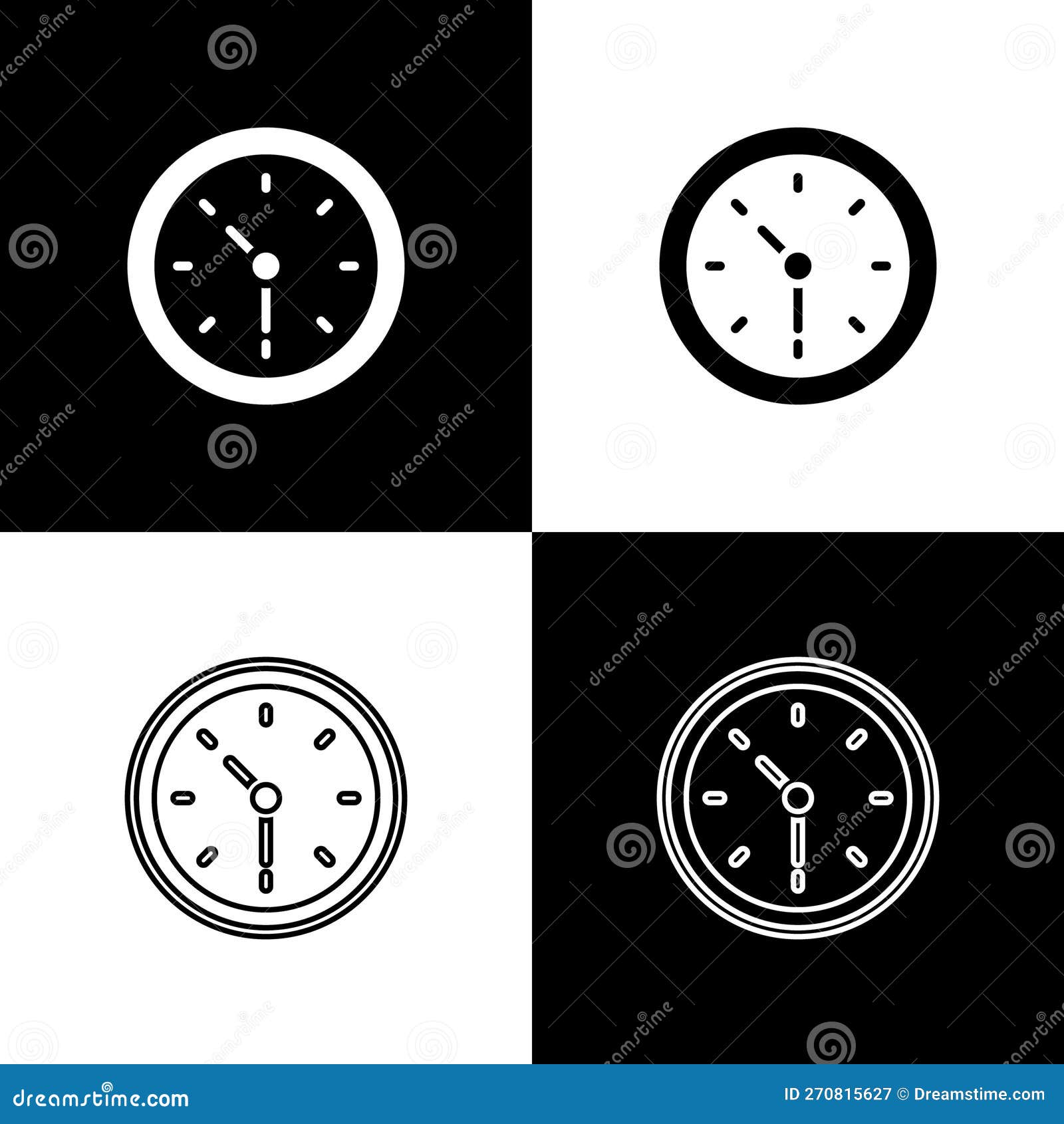 Set Clock Icon Isolated on Black and White Background. Time Symbol ...