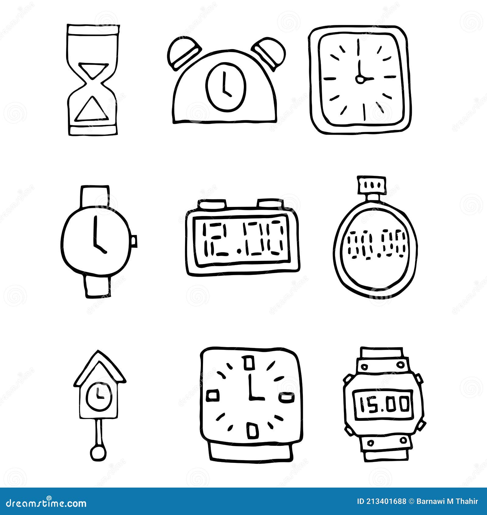 Set of Clock Icon Vector Hand Drawn Illustration Stock Vector ...