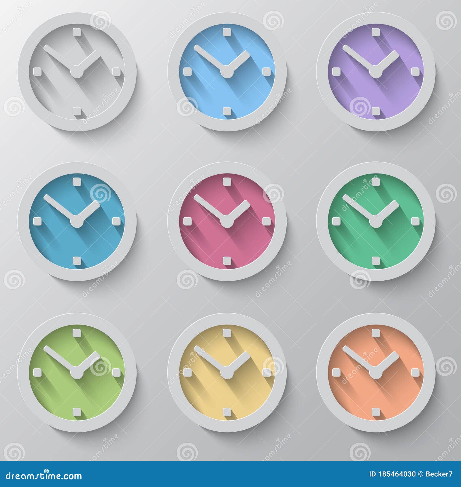 Set of Clock Icons with Colour Faces Stock Vector - Illustration of ...