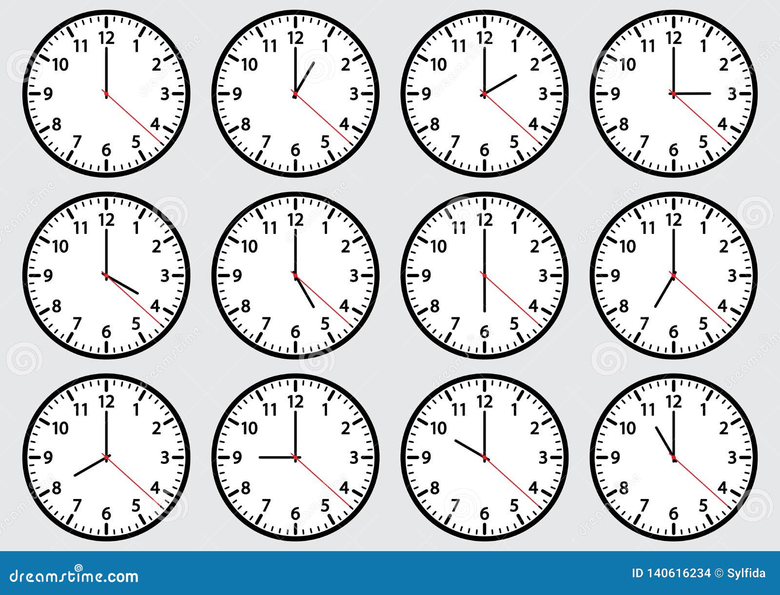 Set of Clock Icons Showing Time. Vector Illustration Stock Illustration ...