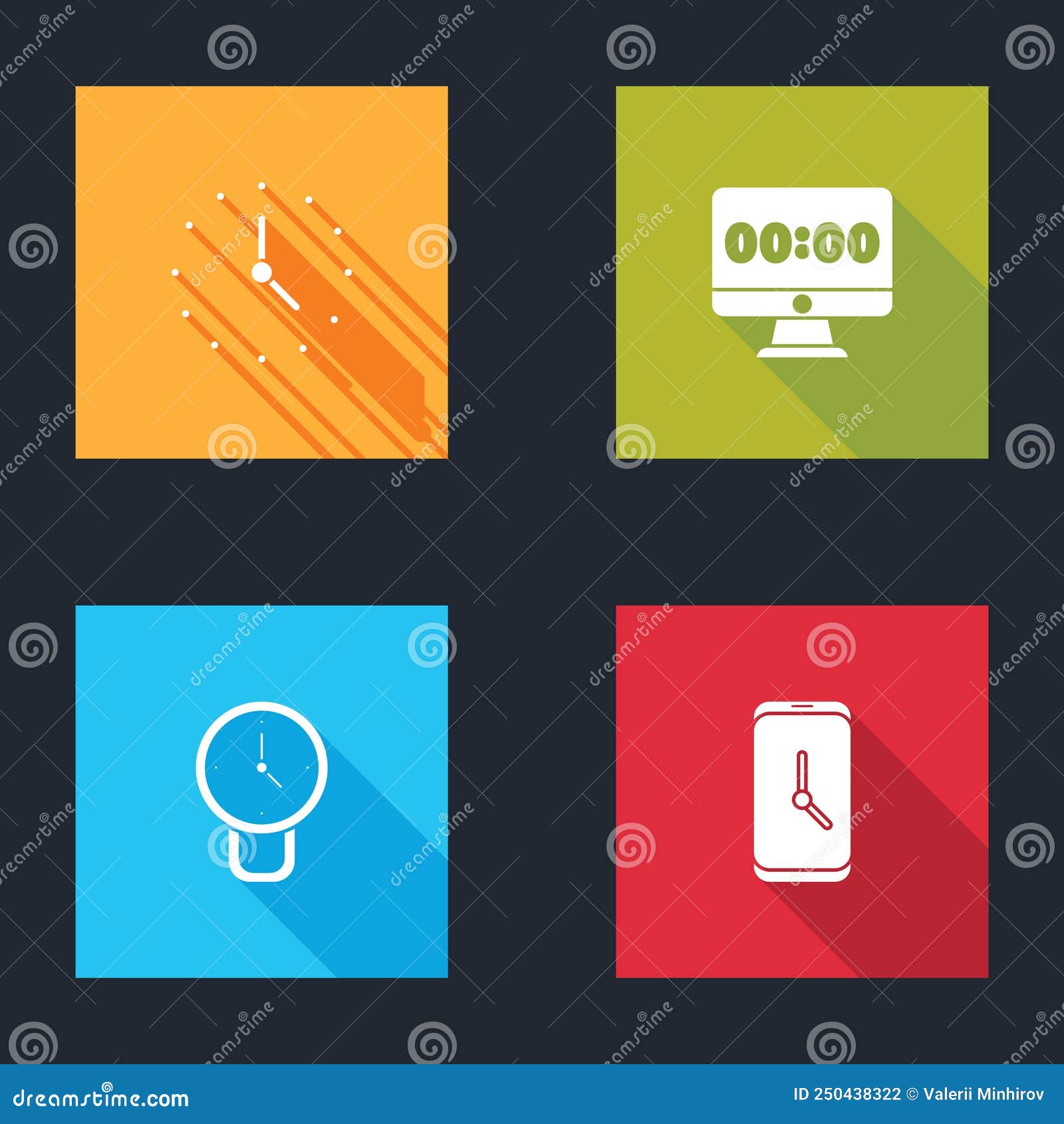 Set Clock, on Monitor, and Alarm Clock App Mobile Icon. Vector Stock ...