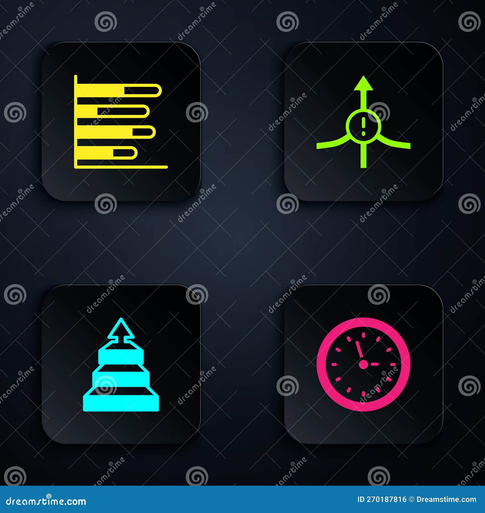 Set Clock, Pie Chart Infographic, Pyramid Infographics and Arrow. Black ...