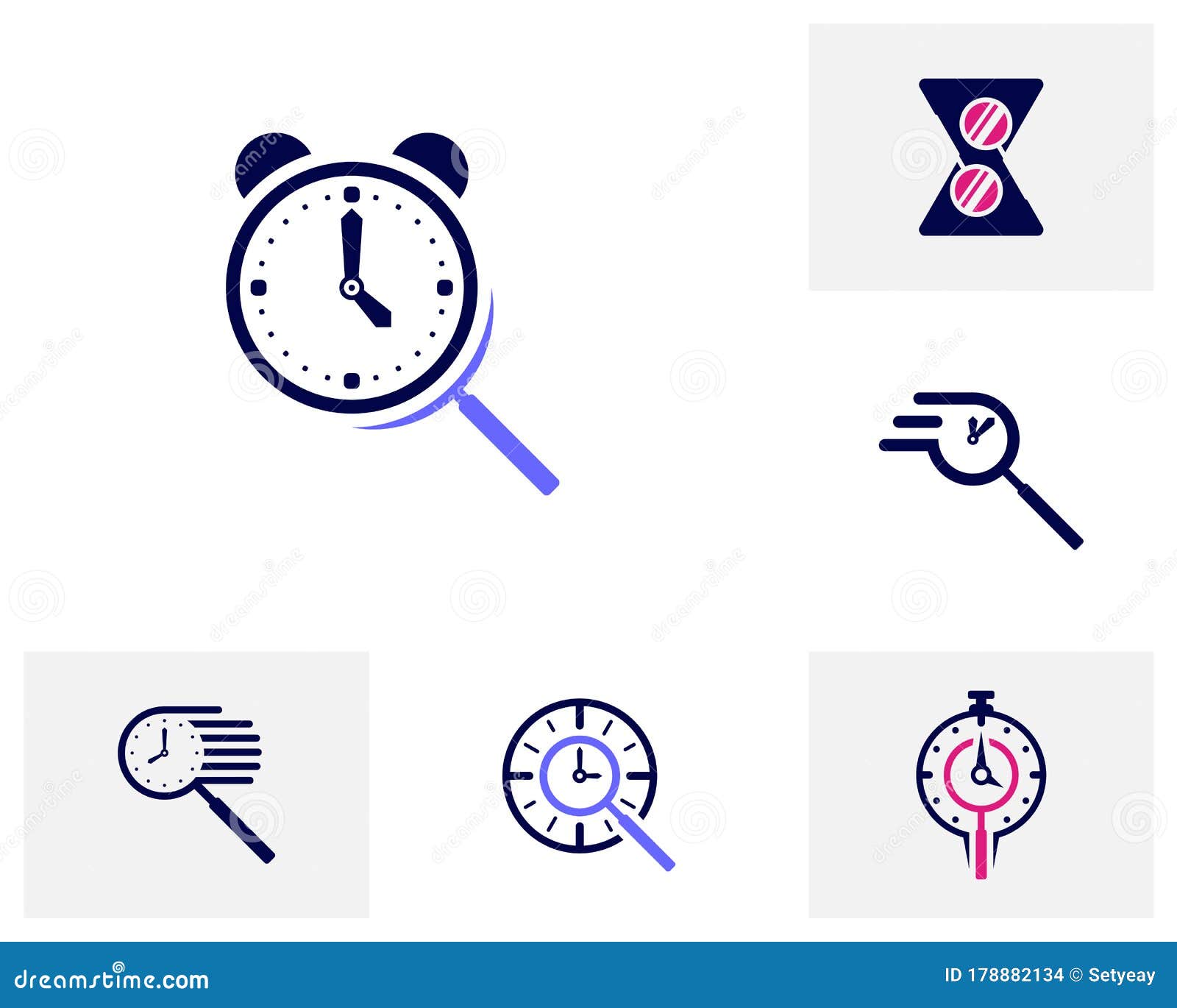Set of Clock Search Logo Design Concept . Time Management Logo Template ...