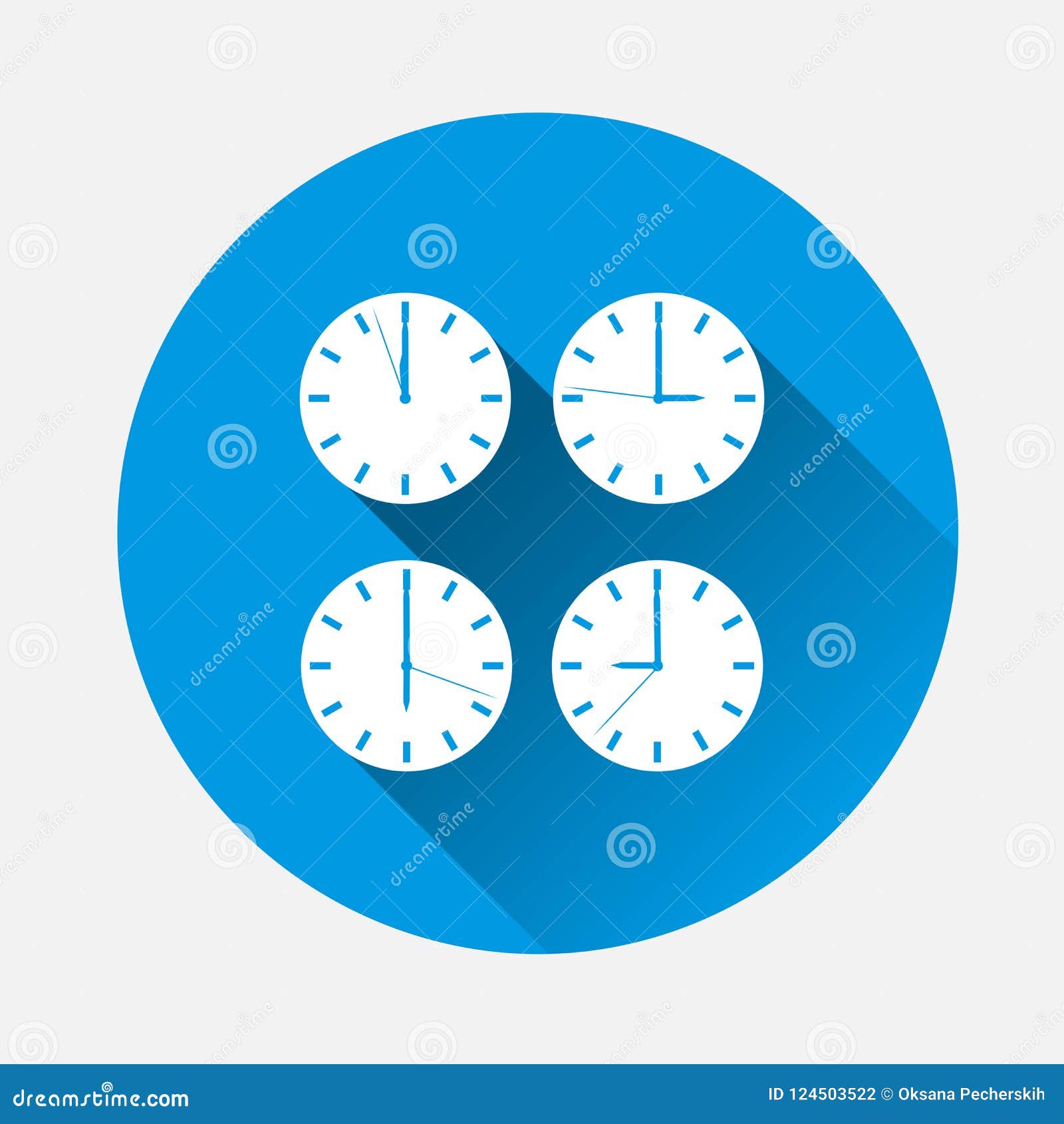 Set of Clock Showing Different Time on Blue Background. Flat Image ...
