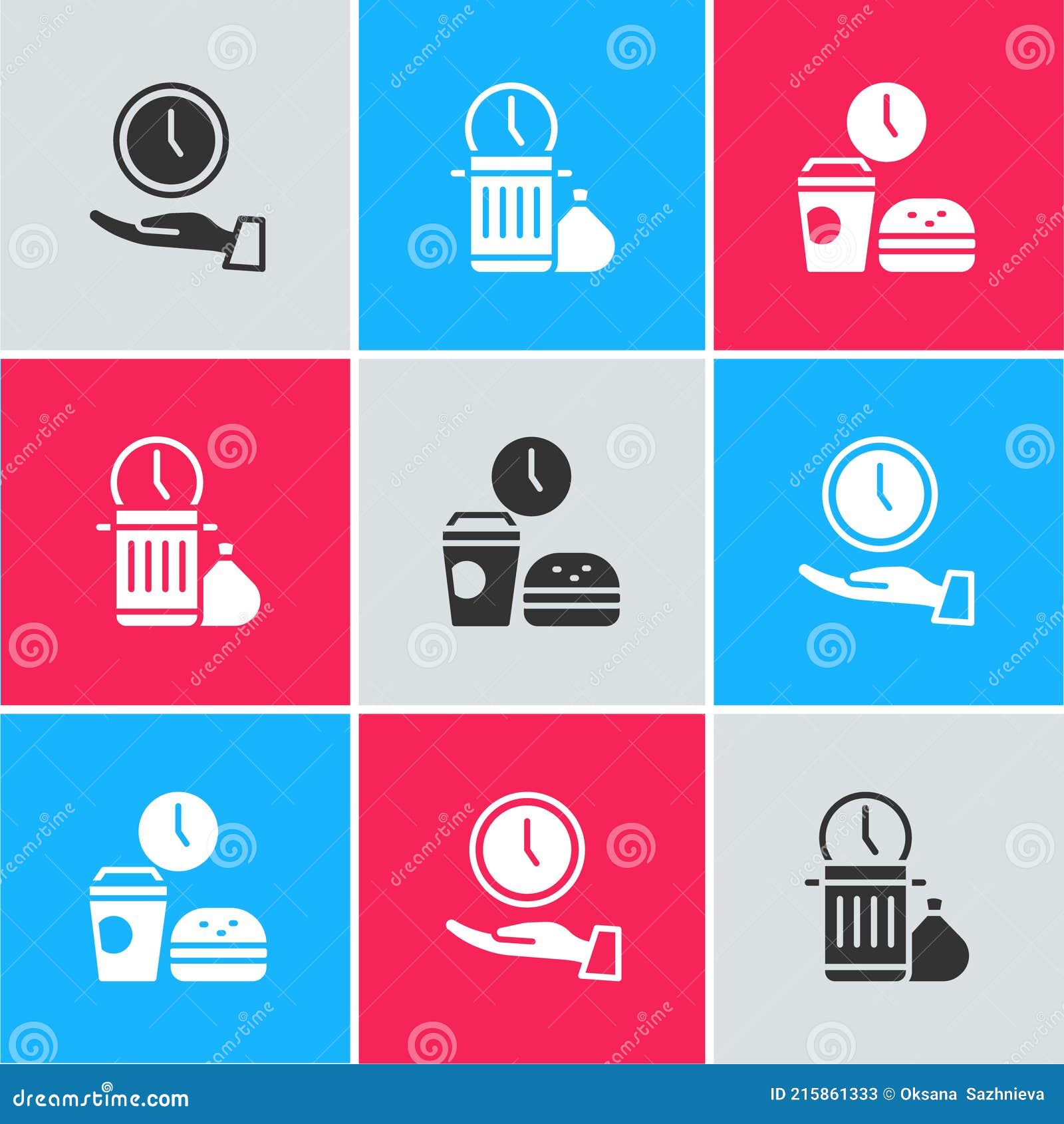 Set Clock, Waste of Time and Fast Food Icon. Vector Stock Vector ...