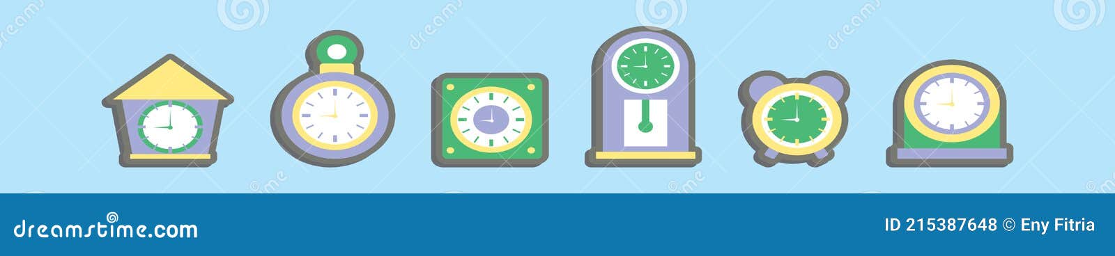 Set of Clocks Cartoon Icon Design Template with Various Models. Vector ...