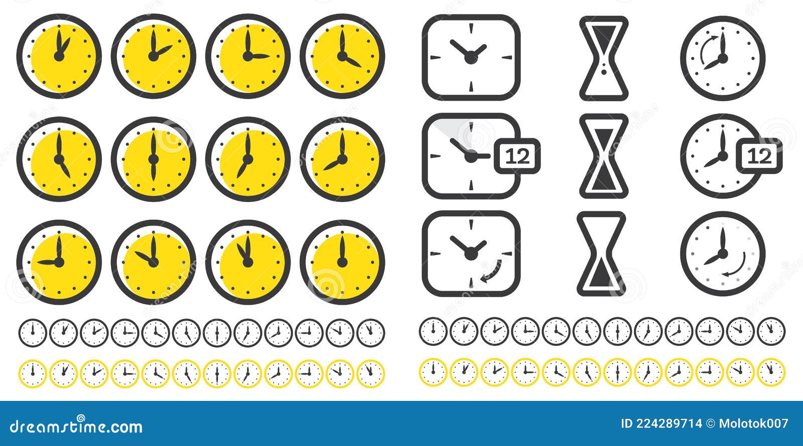 Set of Clocks Icons for Every Hour Isolated on White Stock Illustration ...